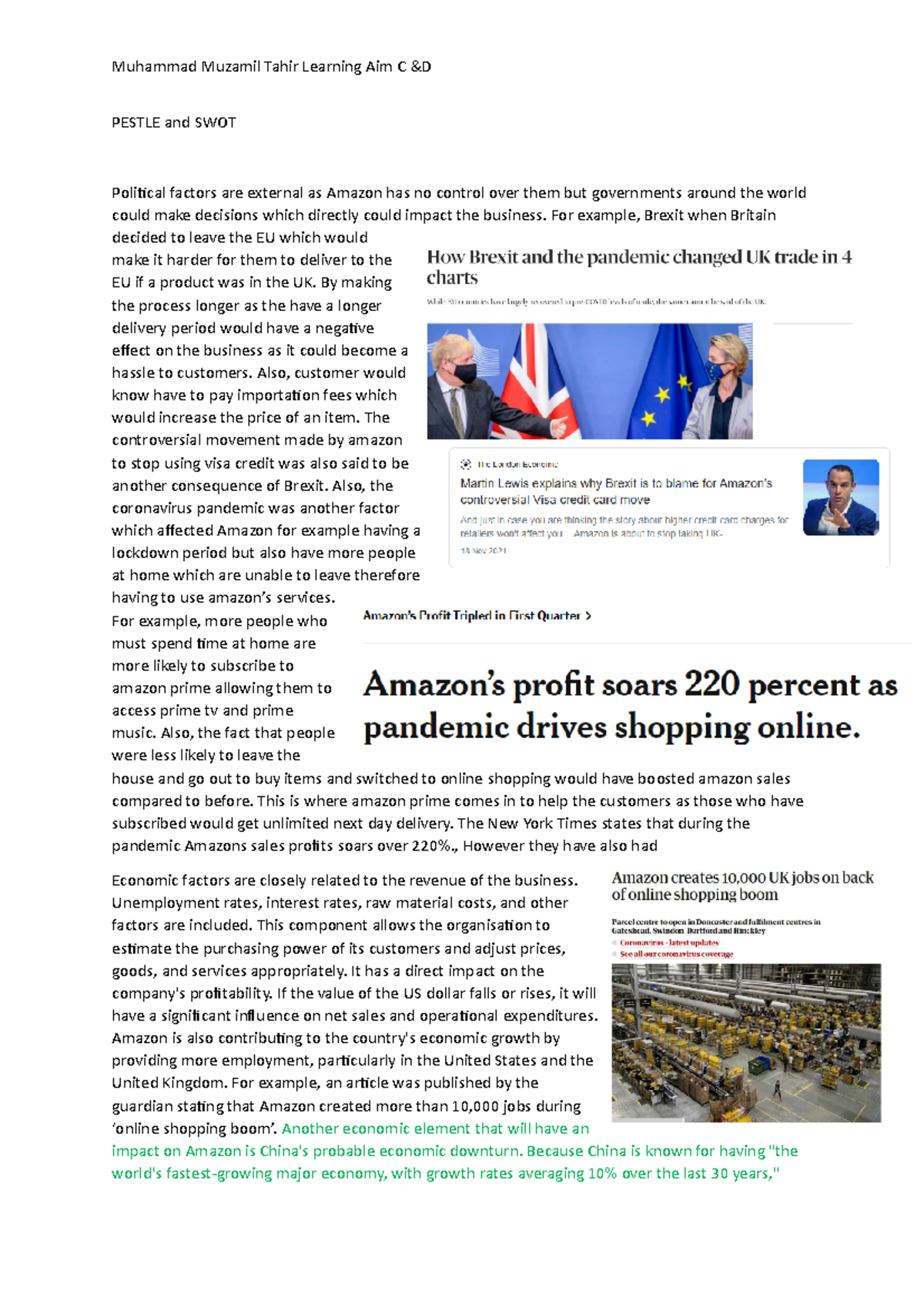 LAC Amazon - JAMK - PESTLE and SWOT Political factors are external as ...