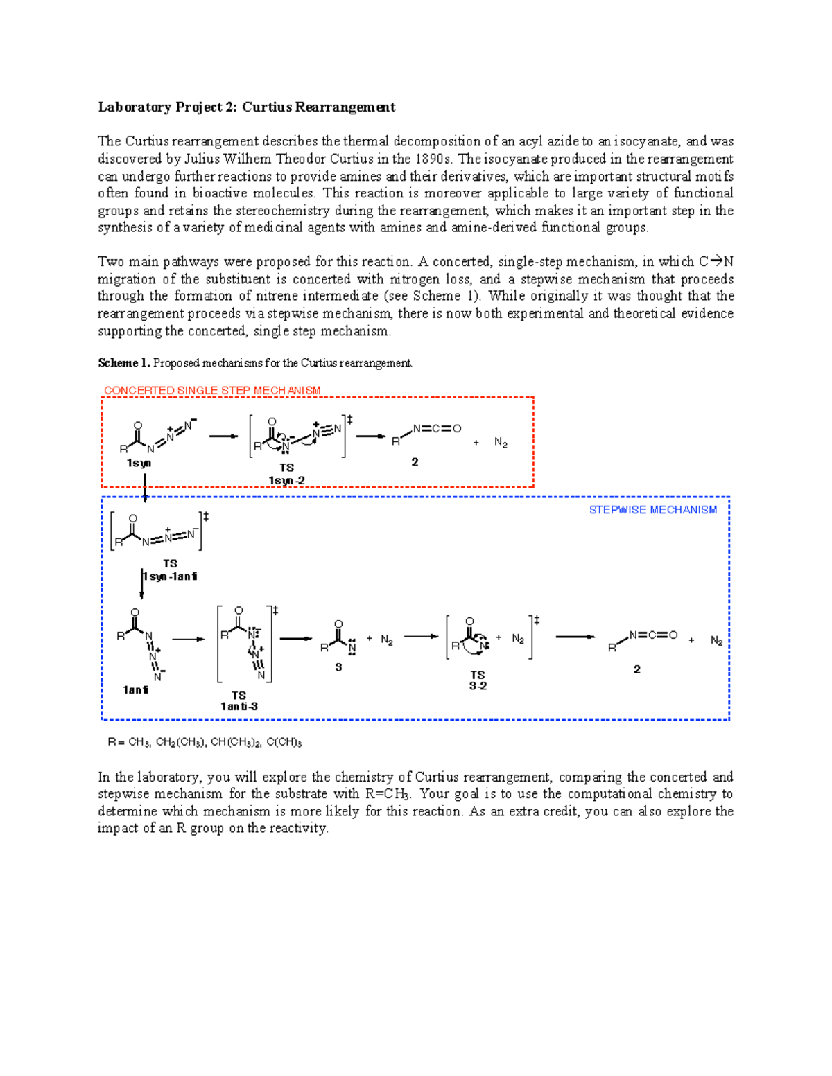 Curtius Assignment - Laboratory Project 2: Curtius Rearrangement The ...