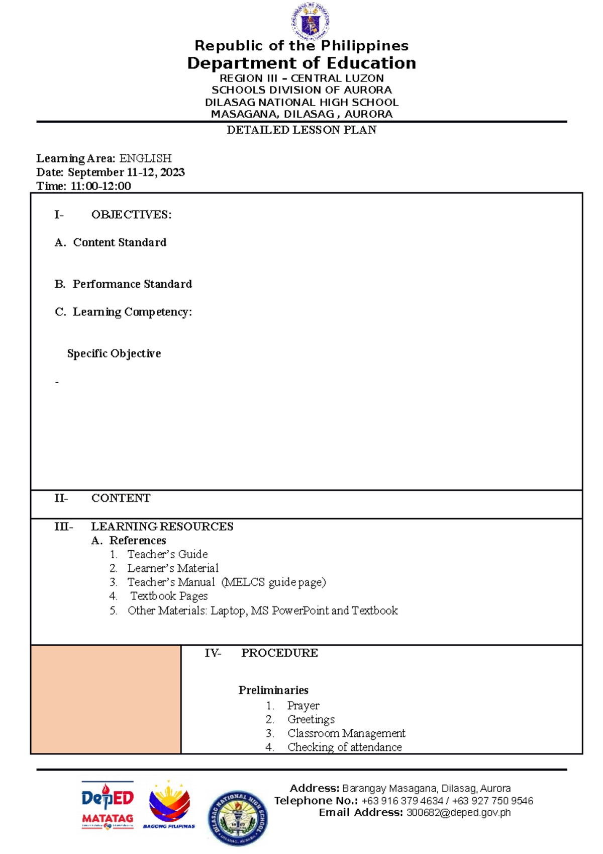 DLP Format - LESSONS IN CNF - Republic of the Philippines Department of ...