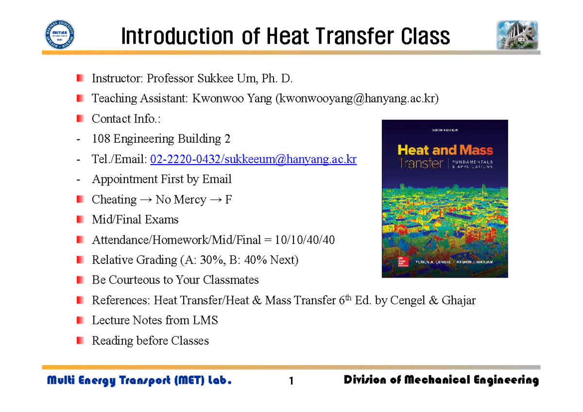 [HT 2024 Fall] Chapter 01 - Introduction of Heat Transfer Class ...
