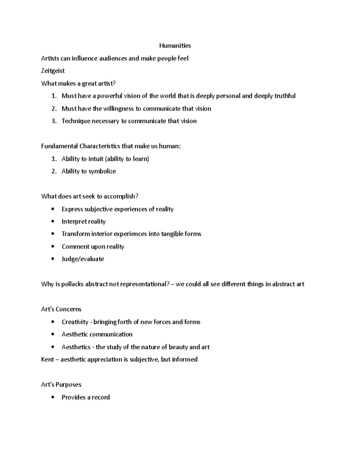 Humanities Notes - Humanities Artists can influence audiences and make ...