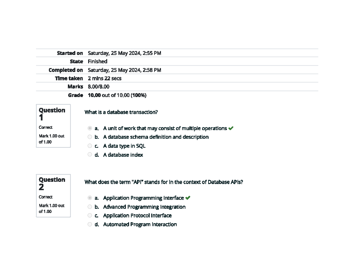CS 2203-01 Self-Quiz Unit 7 - Started on Saturday, 25 May 2024, 2:55 PM ...