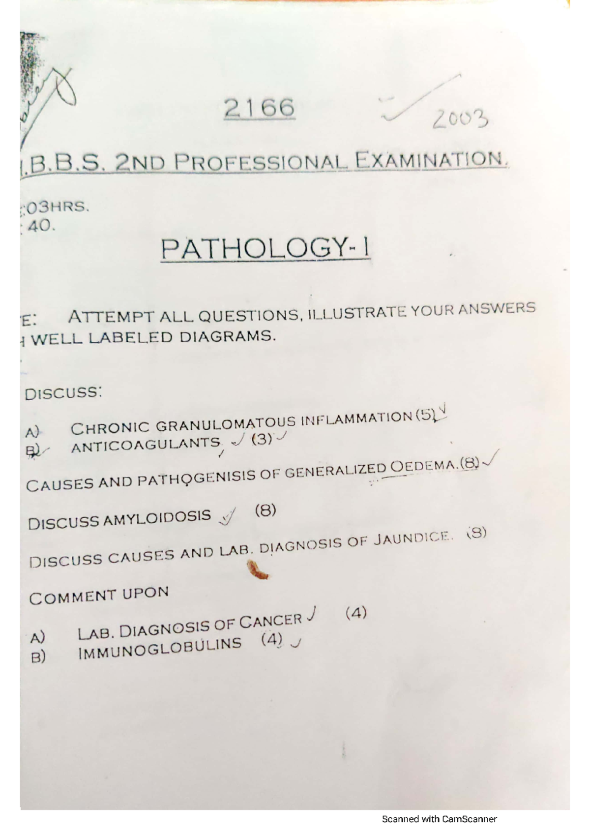 Patho proff paper - Medical science - Studocu