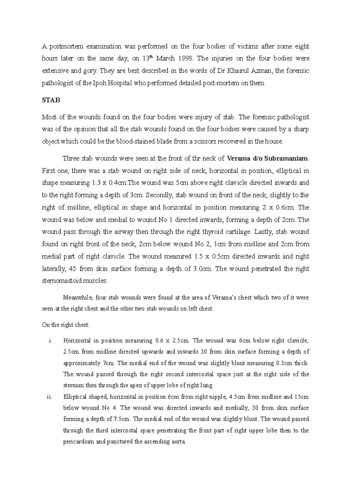 STAB - stab wound explanation - forensic science - UiTM - Studocu