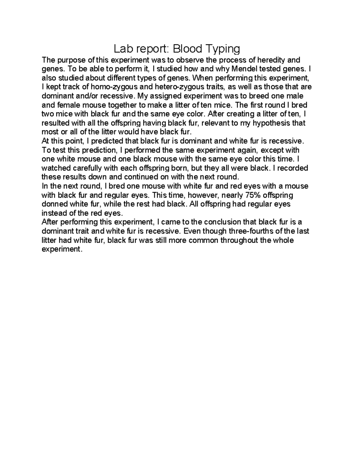 Lab report- Blood Typing - Lab report: Blood Typing The purpose of this ...