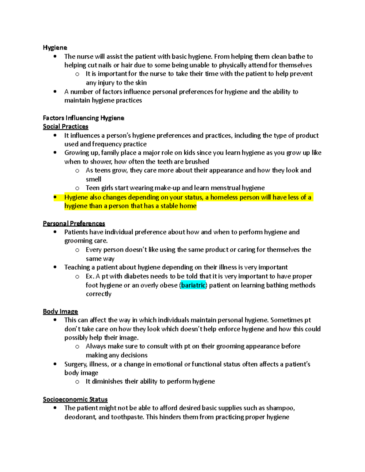Chapter r40 - notes - Hygiene The nurse will assist the patient with ...