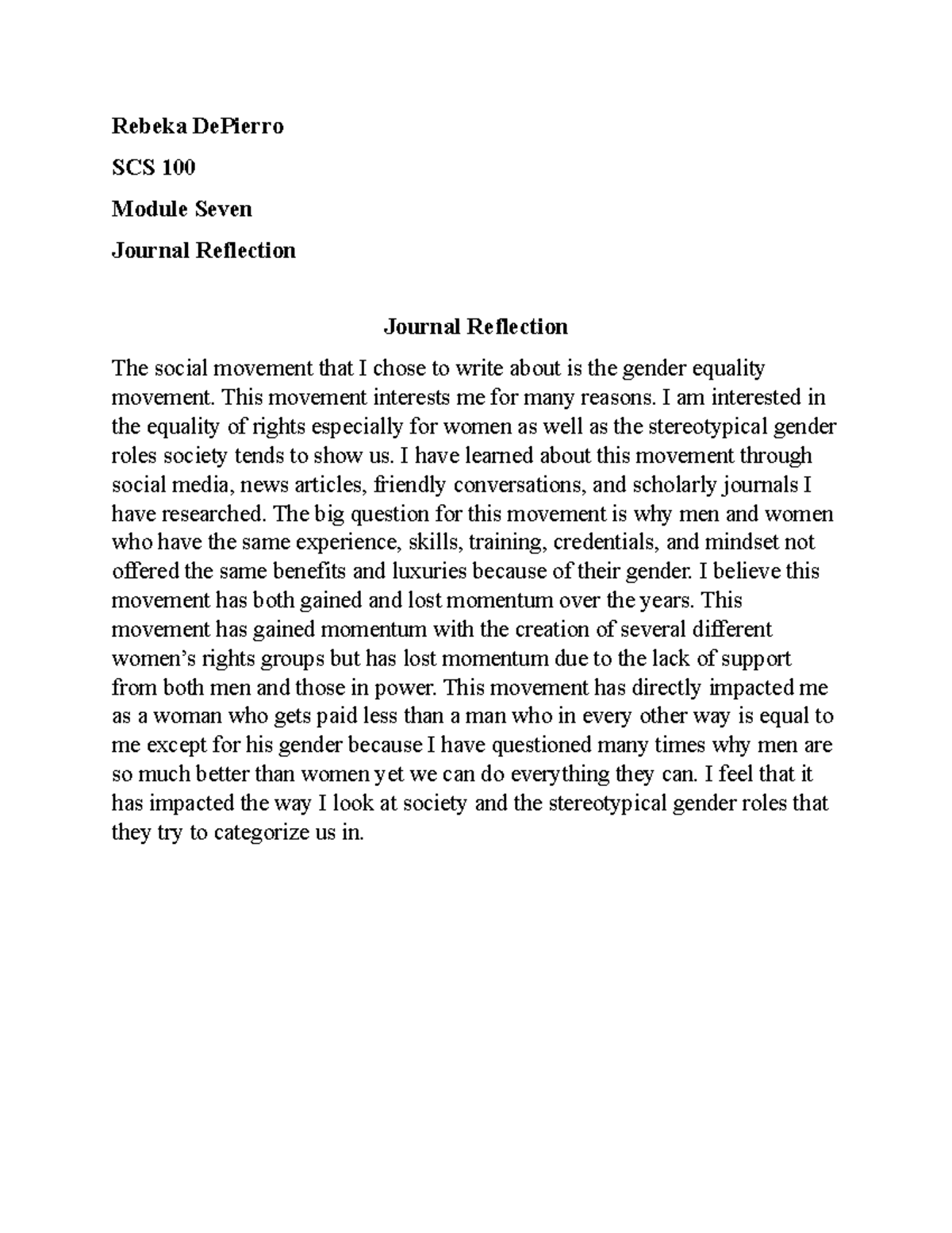 Module 7 Journal Reflection - Rebeka DePierro SCS 100 Module Seven ...