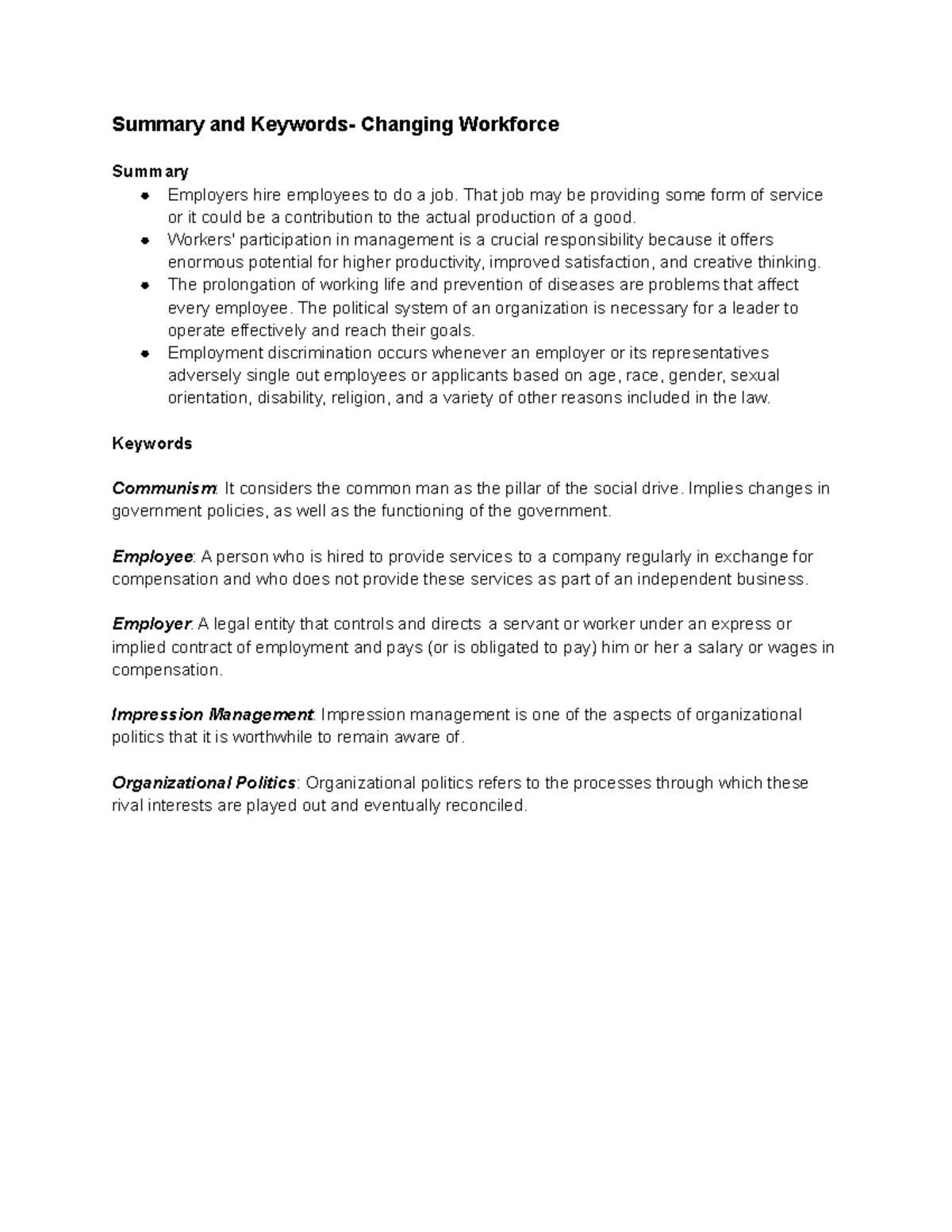 Summary and Keywords- Changing Workforce - Summary and Keywords ...