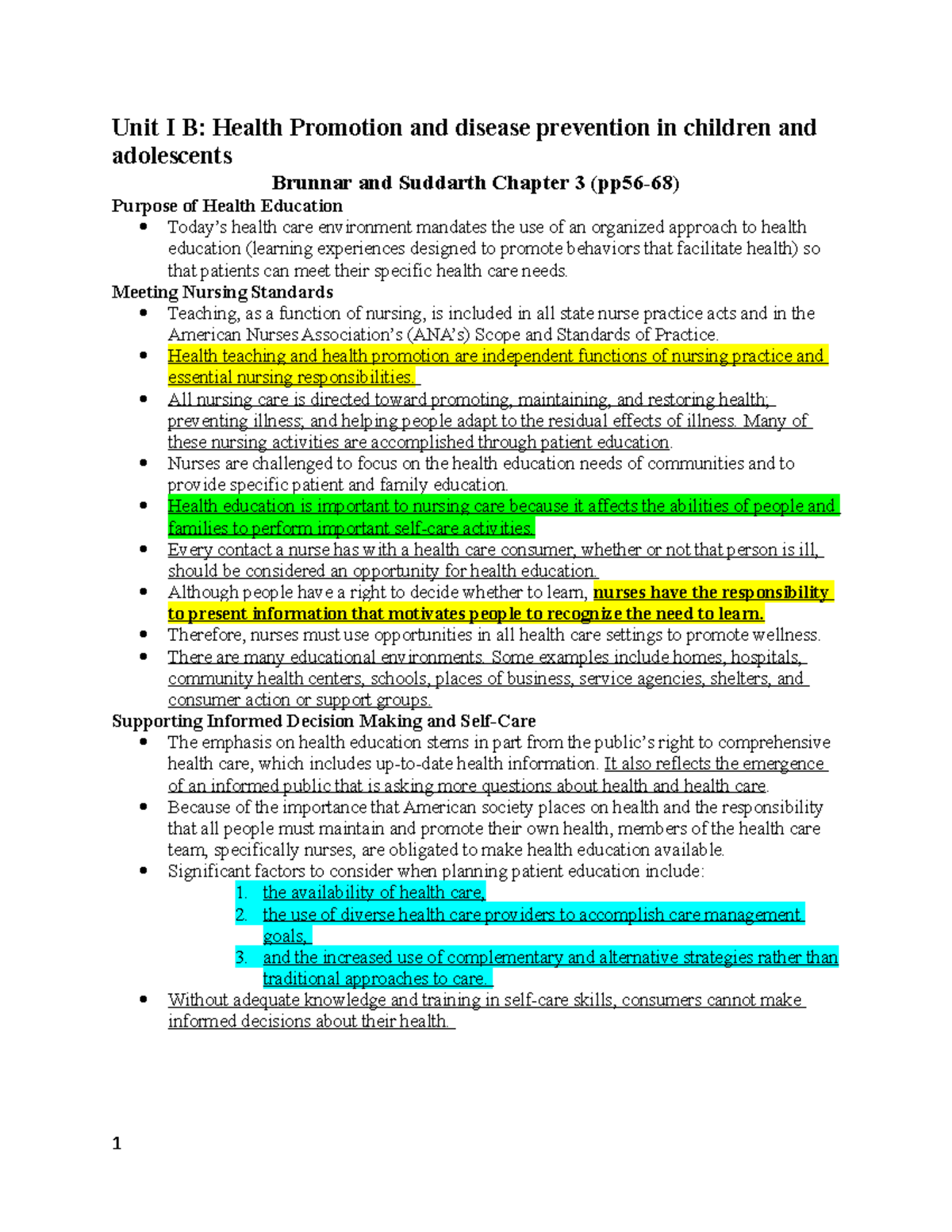Unit I B- Health Promotion and disease prevention in children and ...