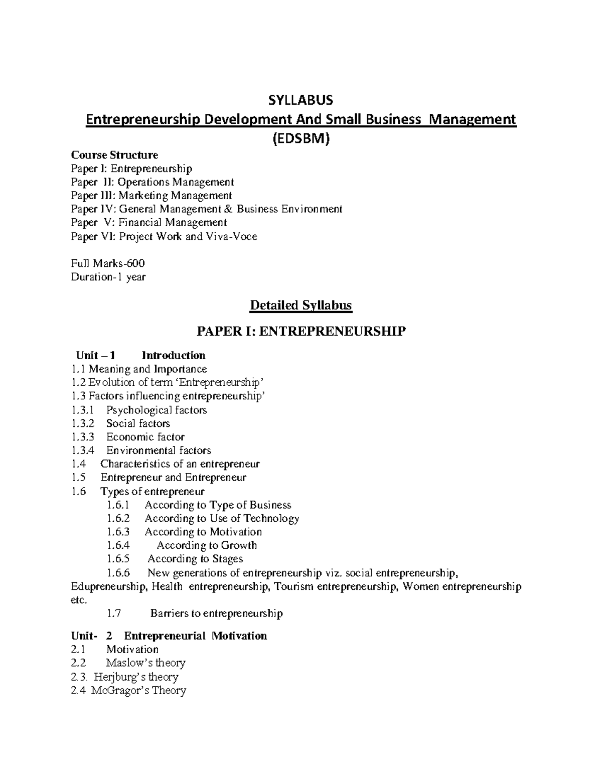 Entrepreneurship Development and Small Business Management Syllabus ...