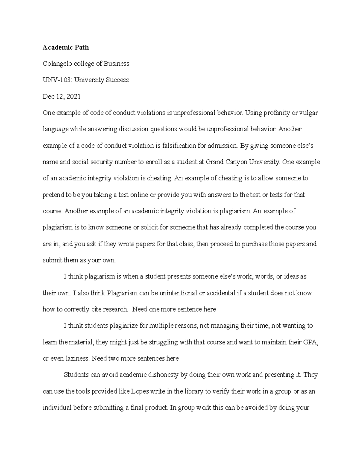 Reflection Week 2 Reflection Assignment Academic Path Colangelo