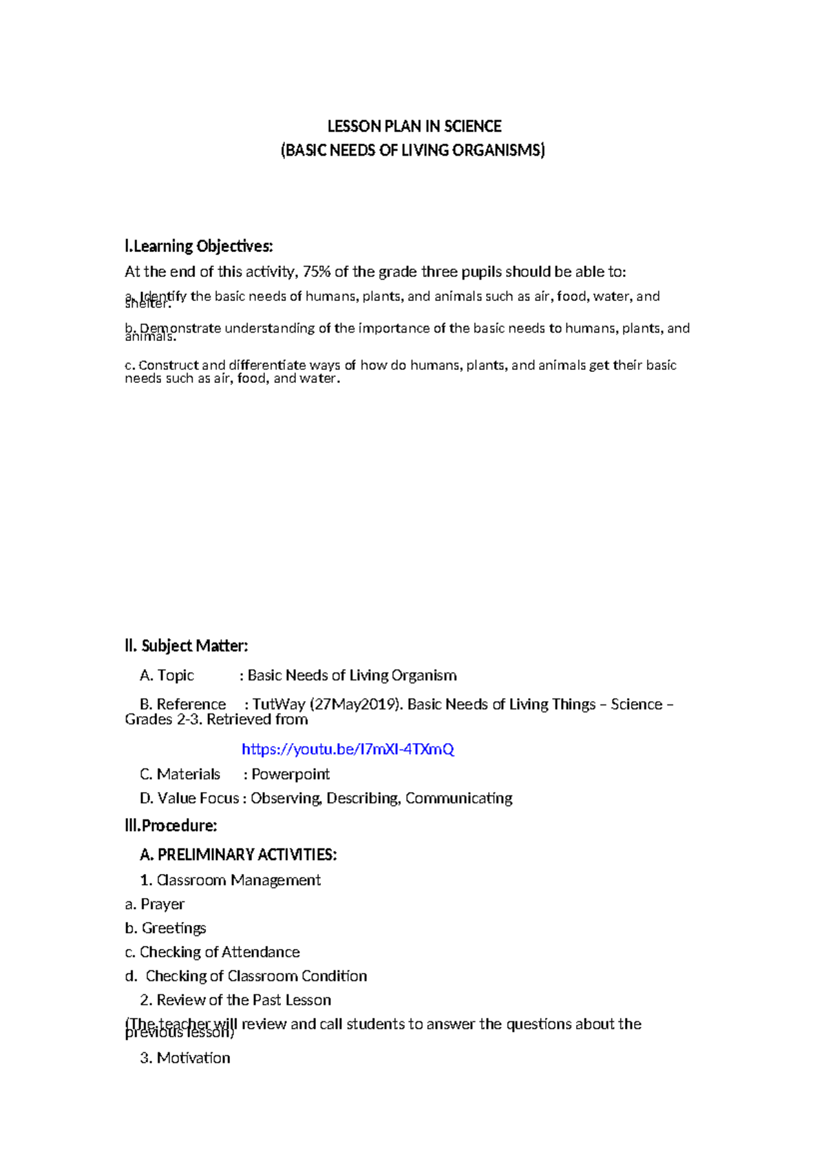SEMI Detailed L-WPS Office - LESSON PLAN IN SCIENCE (BASIC NEEDS OF ...