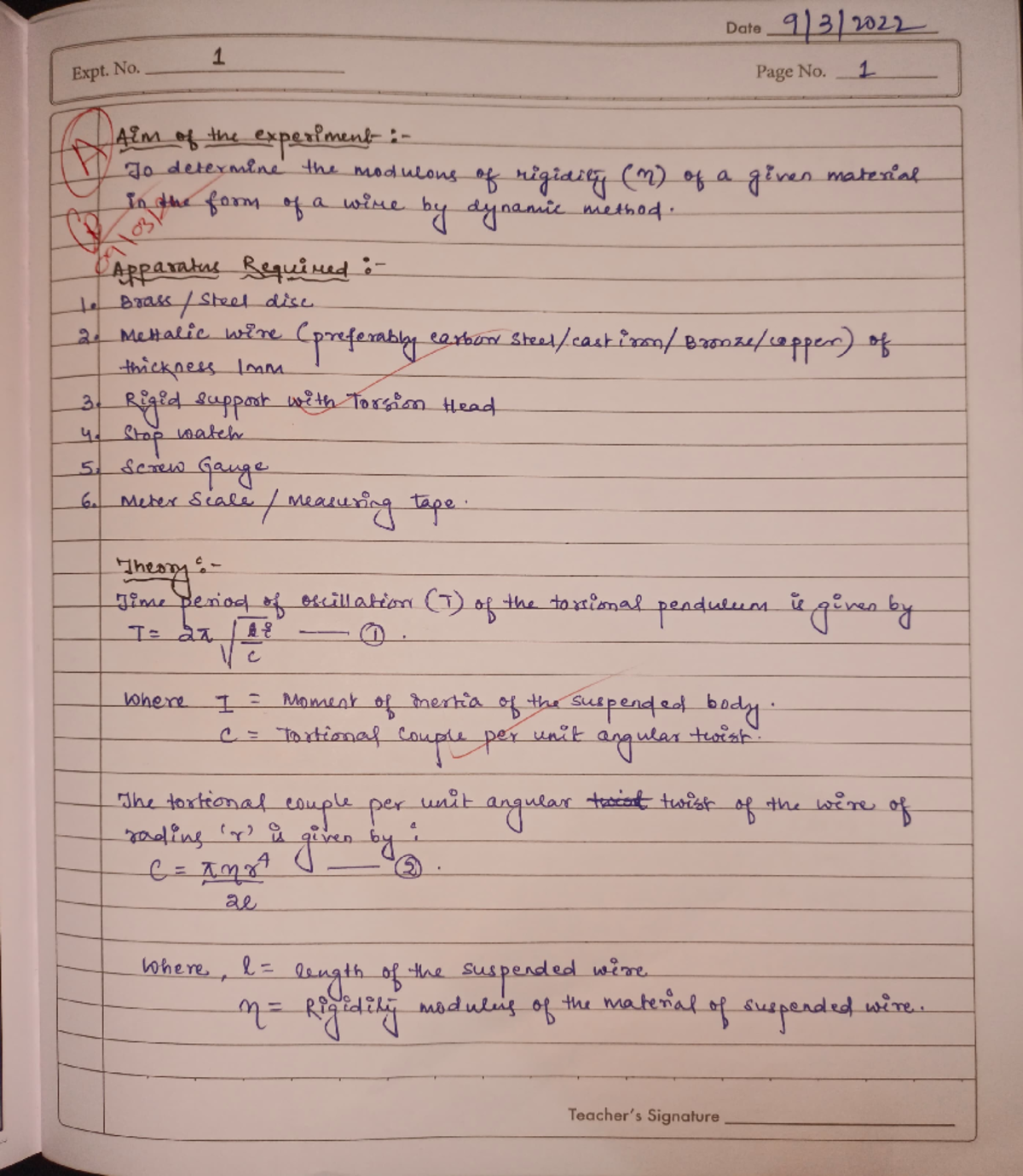 21051234 Physics Exp 1 Dynamic Method - 1 Expt. No. Page No. 1 ATm the ...
