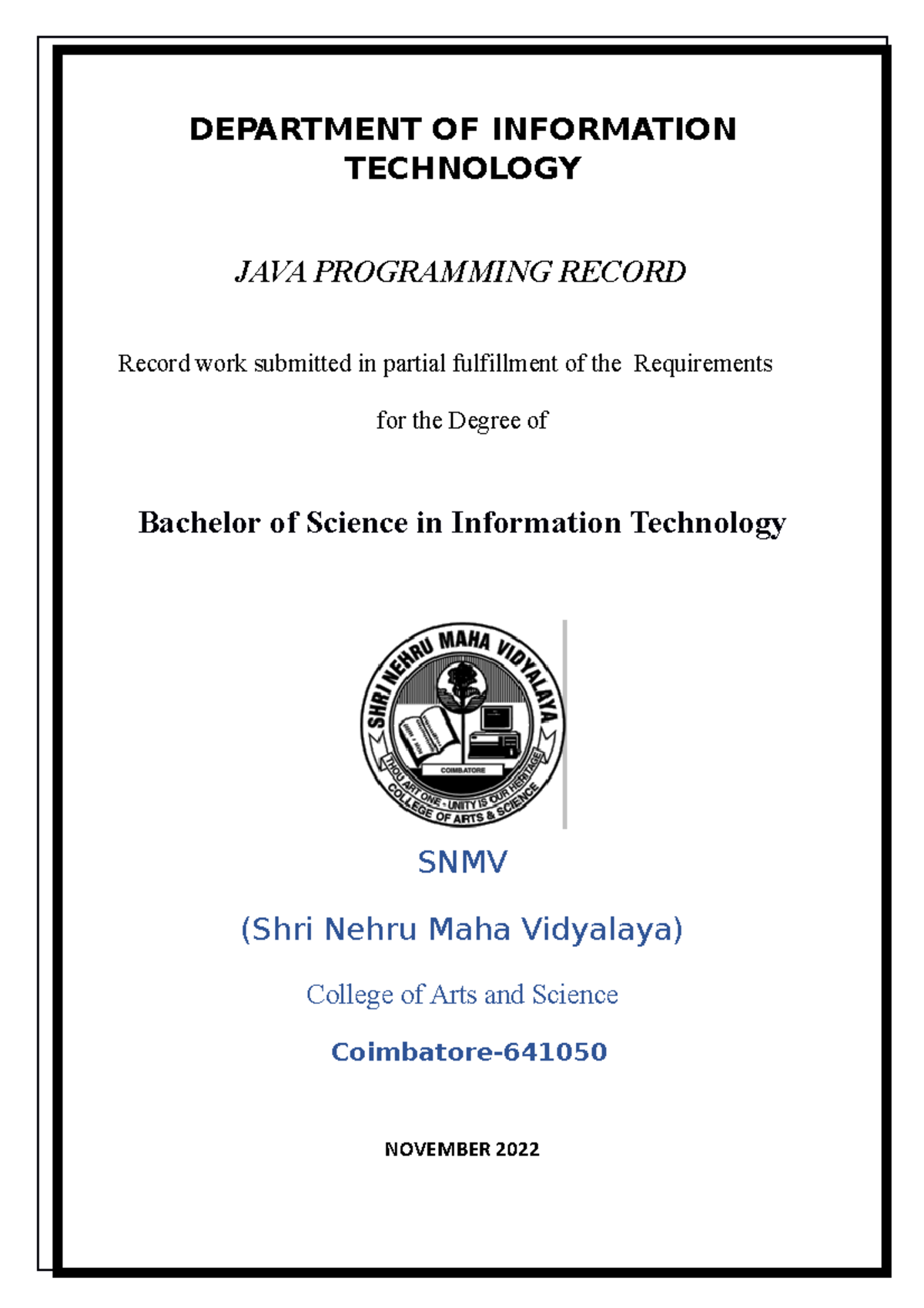 Java lab 22 - Study well - DEPARTMENT OF INFORMATION TECHNOLOGY JAVA ...