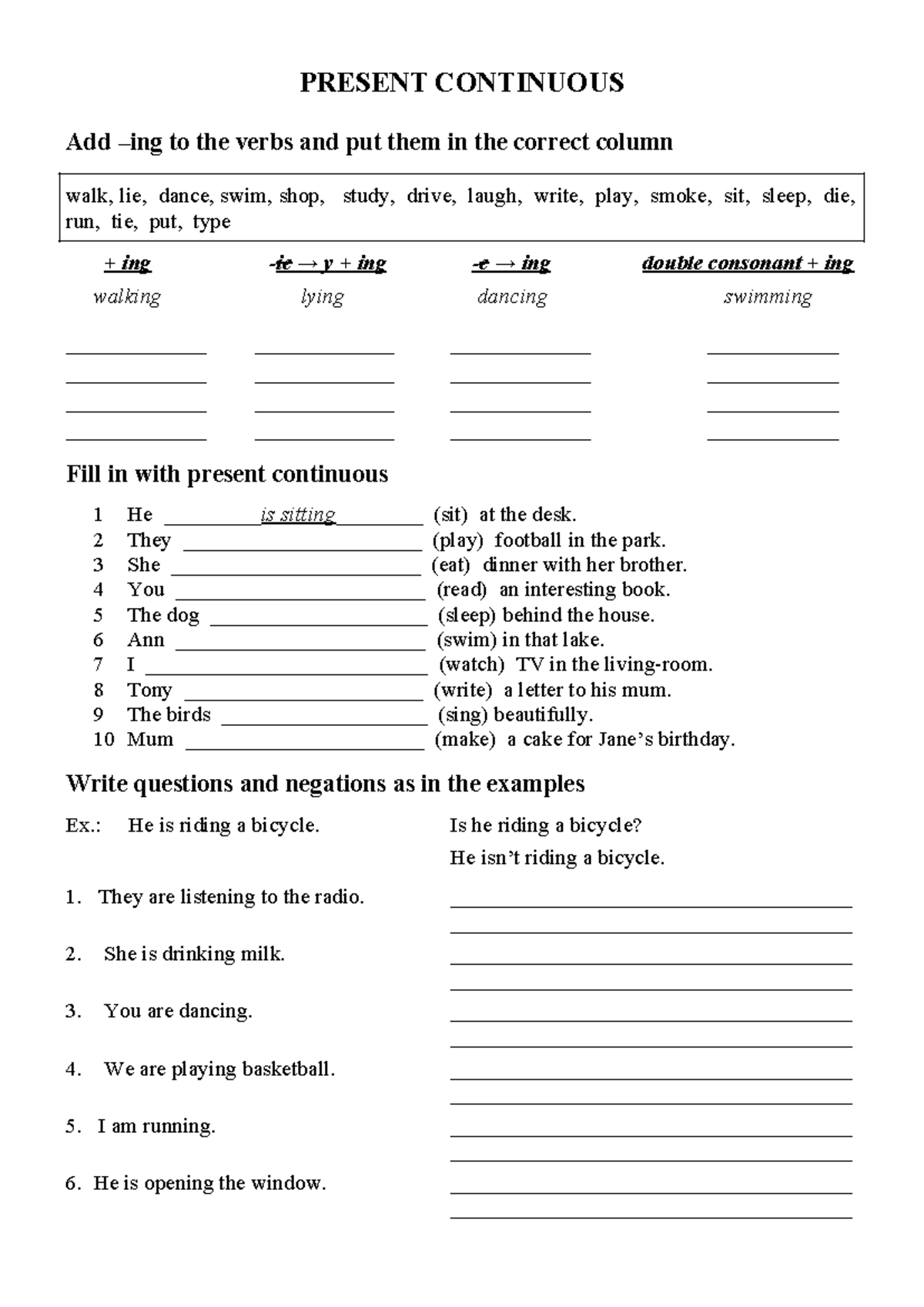 Present-continuous 13042 - PRESENT CONTINUOUS Add –ing to the verbs and ...