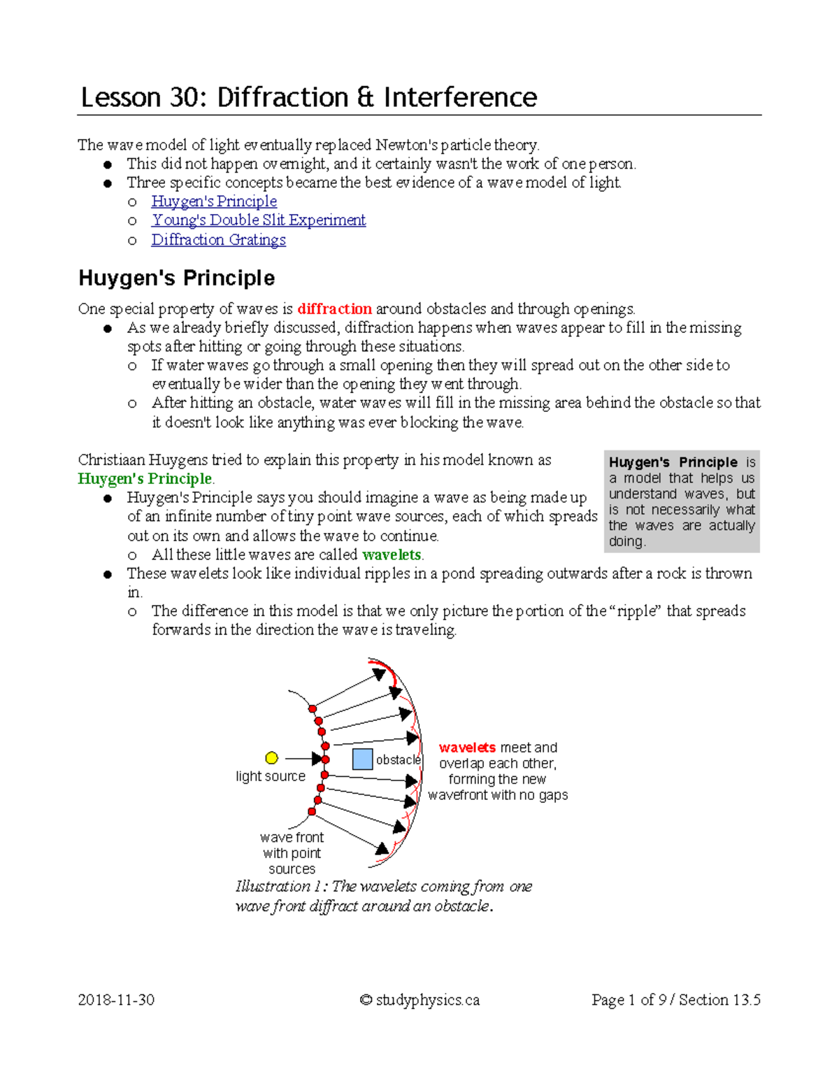 30 diffraction interference - Lesson 30: Diffraction & Interference The wave model of light ...