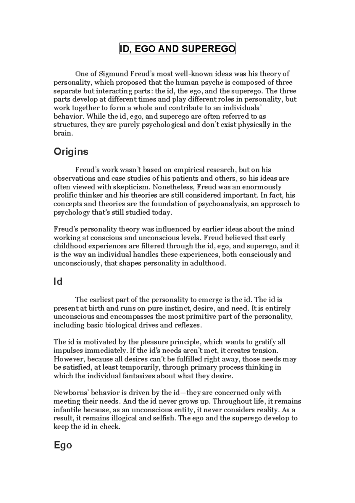 Sigmund Freud - id, ego, superego - ID, EGO AND SUPEREGO One of Sigmund ...