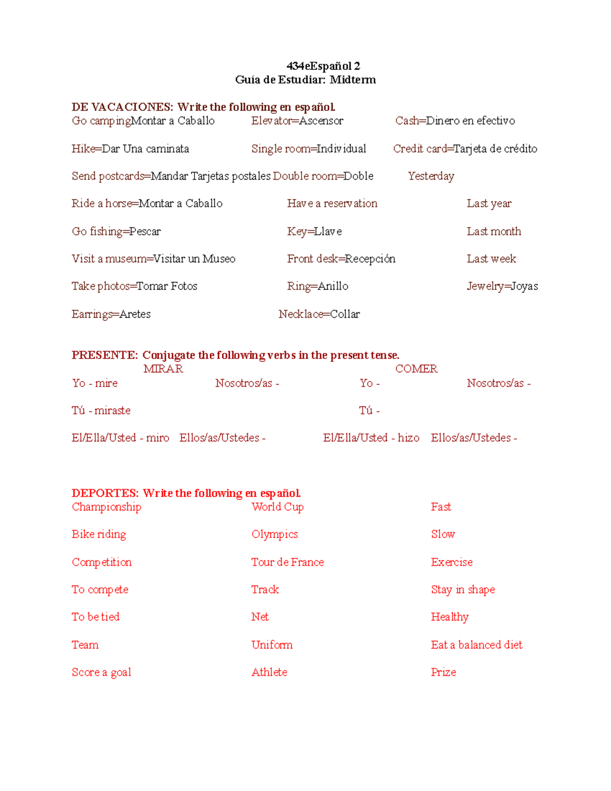 Aissatou Sare - Spanish 2 Midterm Studyguide - 434eEspañol 2 Guía de ...