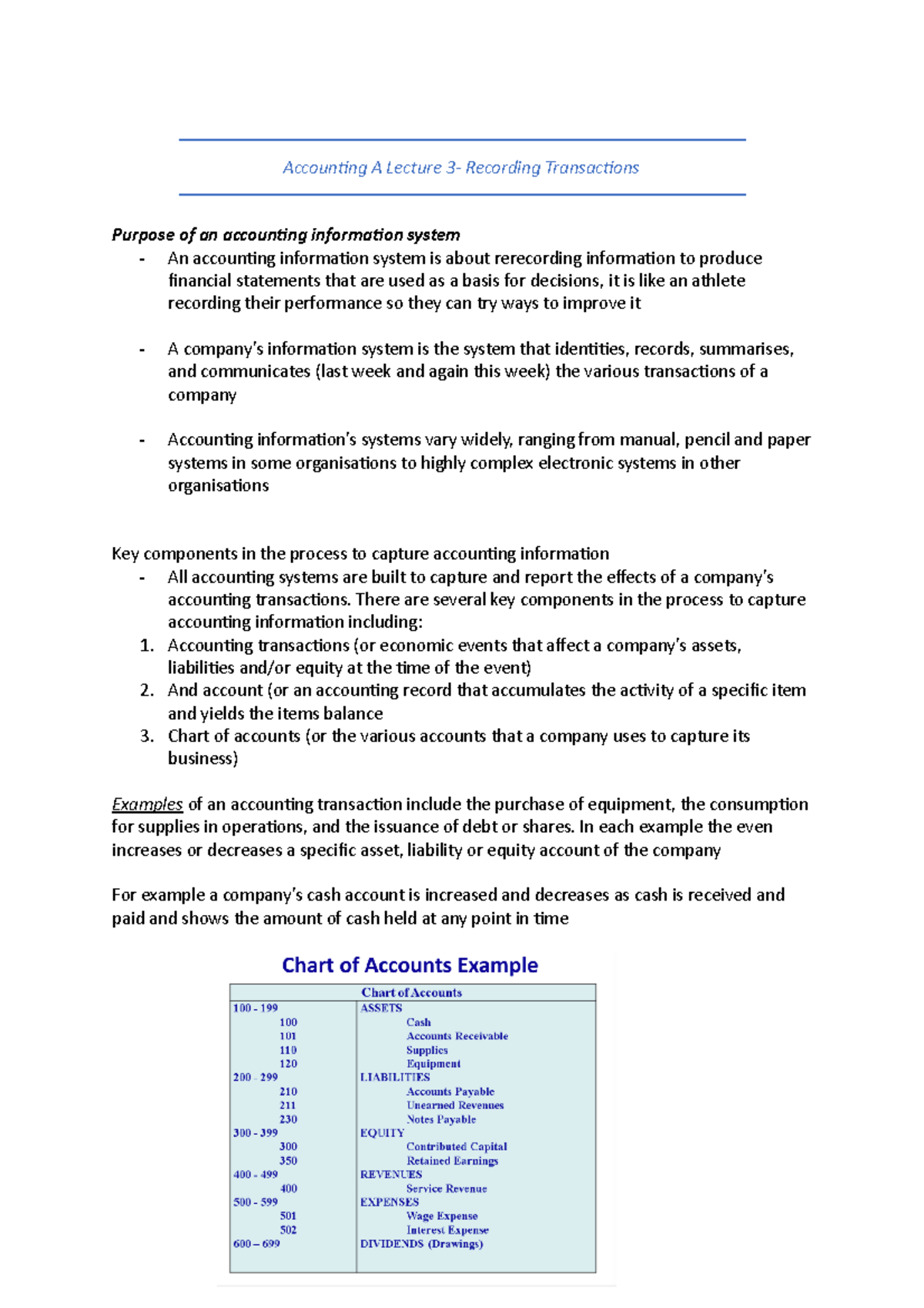Accounting A Lecture 3 recording transactions - Accounting A Lecture 3 ...