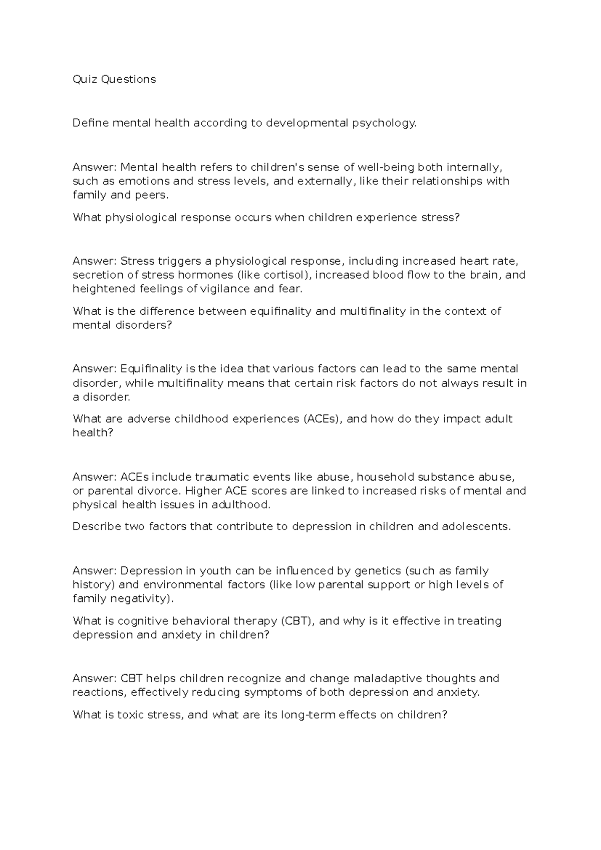 Quiz questions mental health reading - Quiz Questions Define mental ...