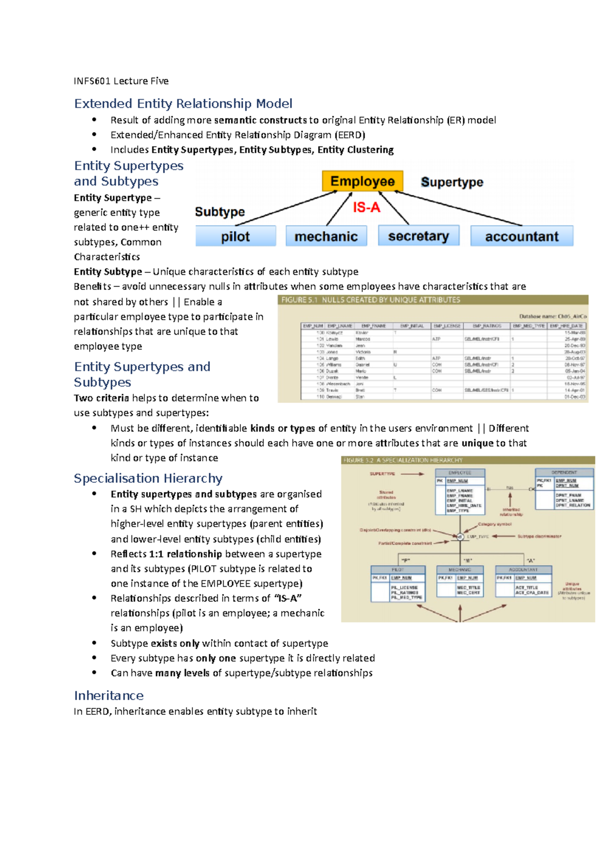 INFS601 Lecture 5 - Overlapping subtypes Subtypes that contain ...