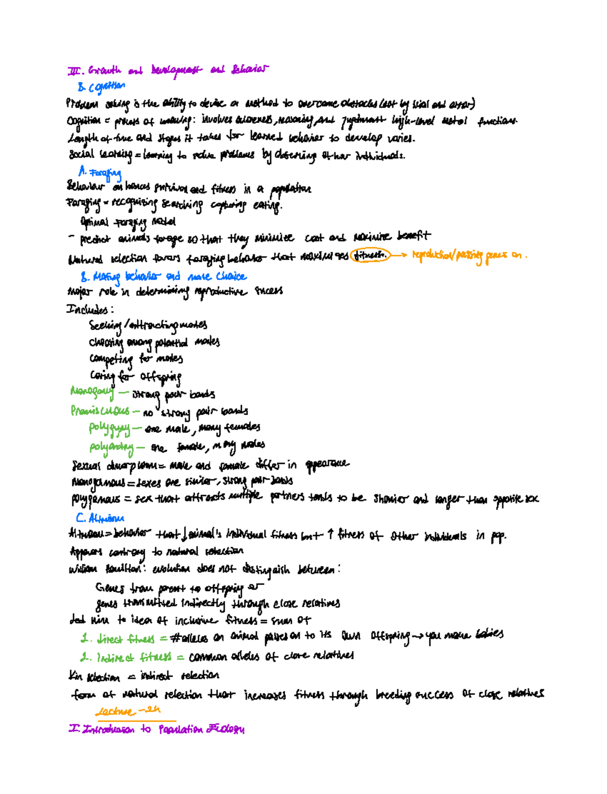 Lecture-23 - Gen Bio Lecture Note-Beal - III Growthand Development andBehavior Bcognition - Studocu