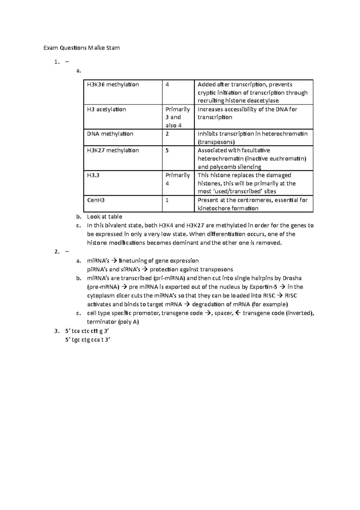 Exam questions Maike Stam - Exam Questions Maike Stam – a. H3K36 ...