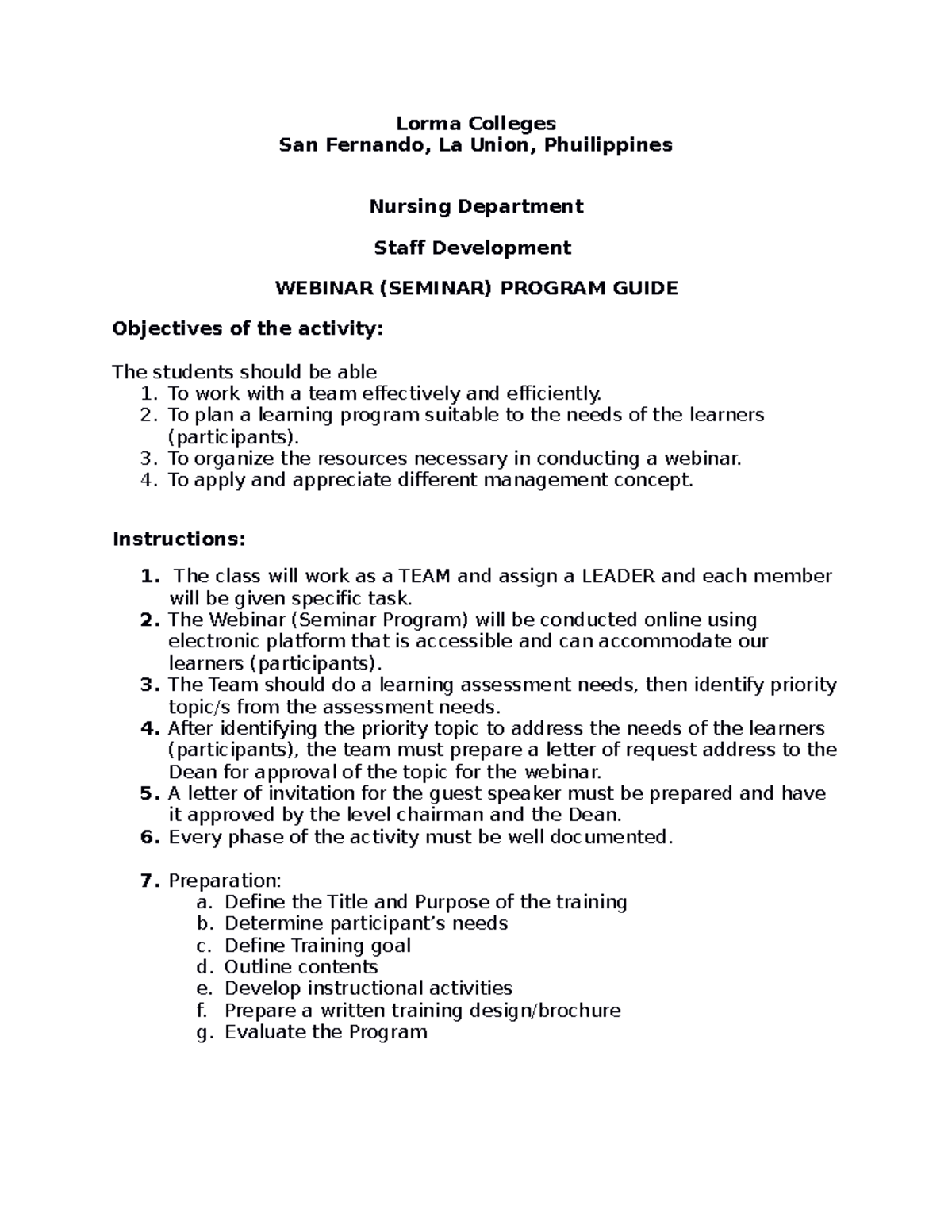 Staff Development Seminar Program Guide - Lorma Colleges San Fernando ...