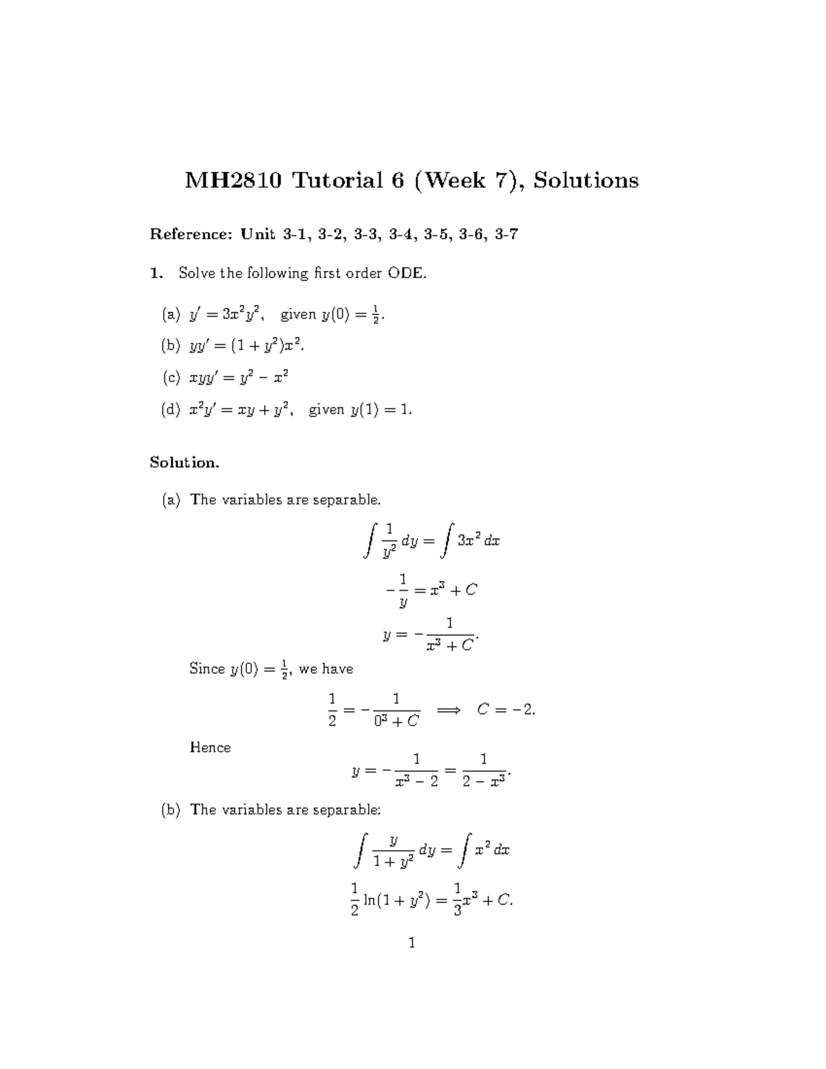 MH2810 Tutorial Solution 6 (2021) - MH2810 - NTU - Studocu
