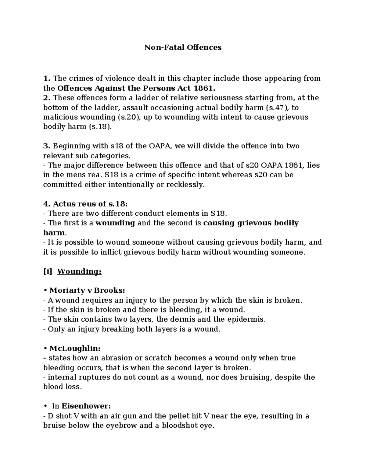 Non Fatal Offences - Non-Fatal Offences The crimes of violence dealt in this chapter include ...