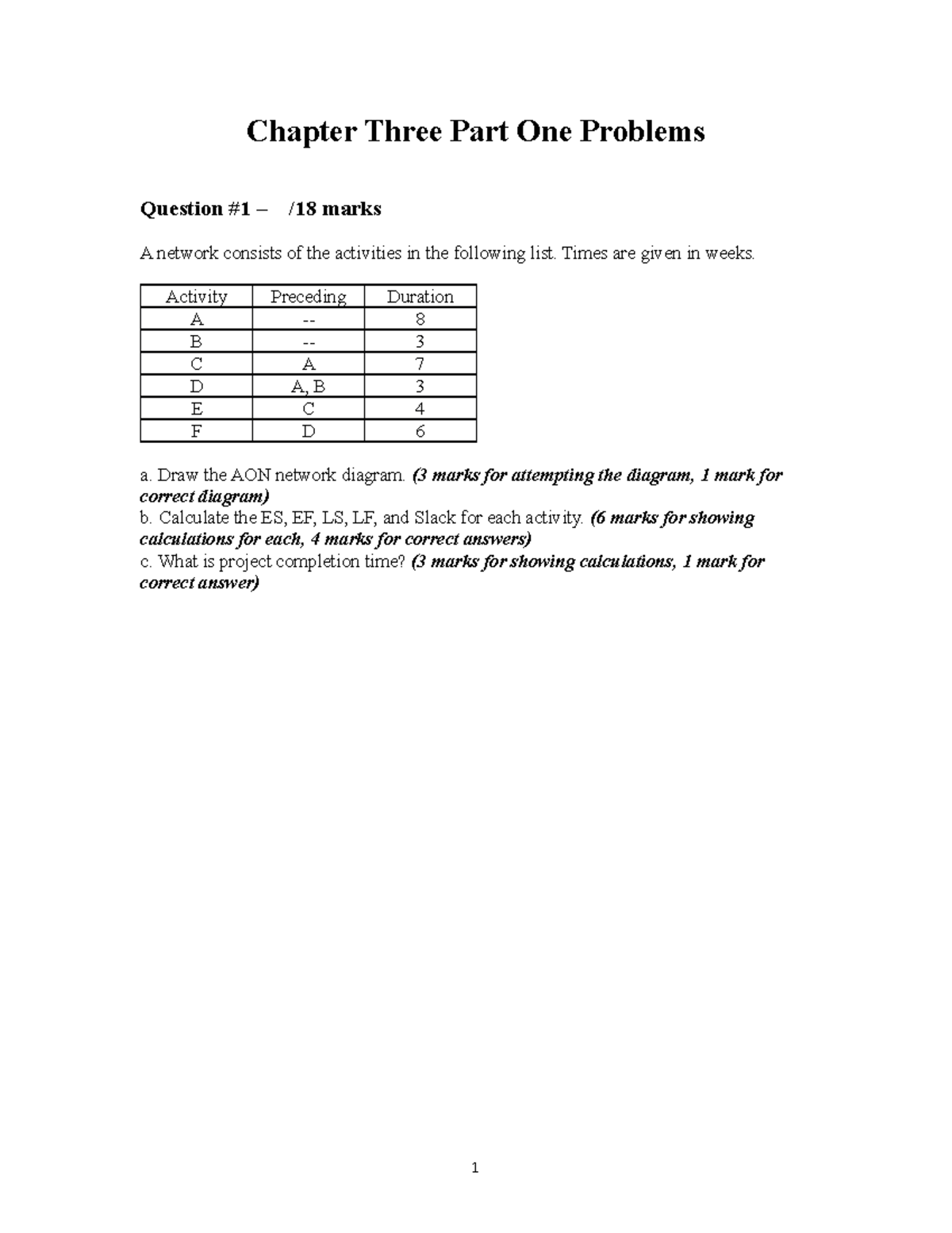 Chapter Three Part One Problems - Chapter Three Part One Problems ...