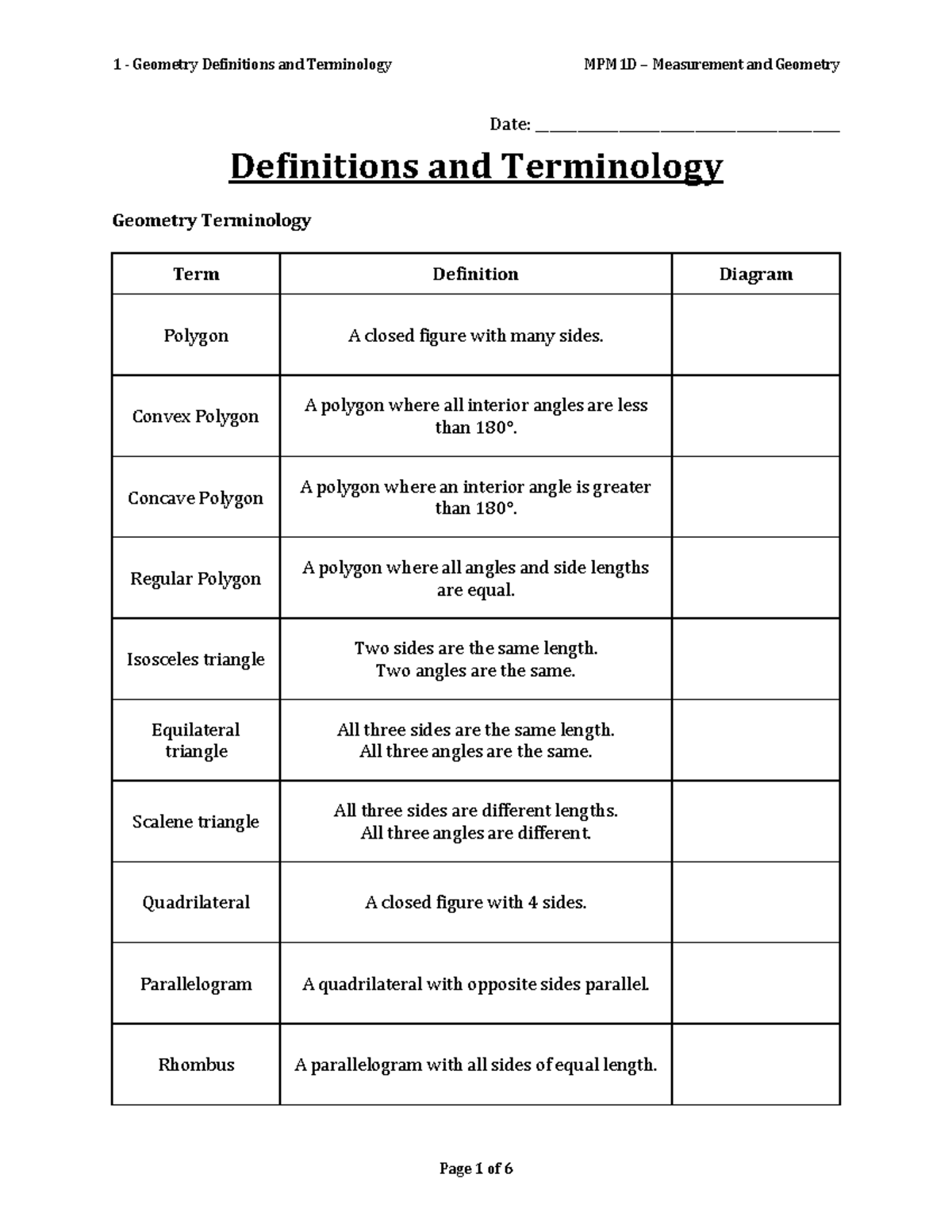 01 - Geometry Definitions and Terminology - Date