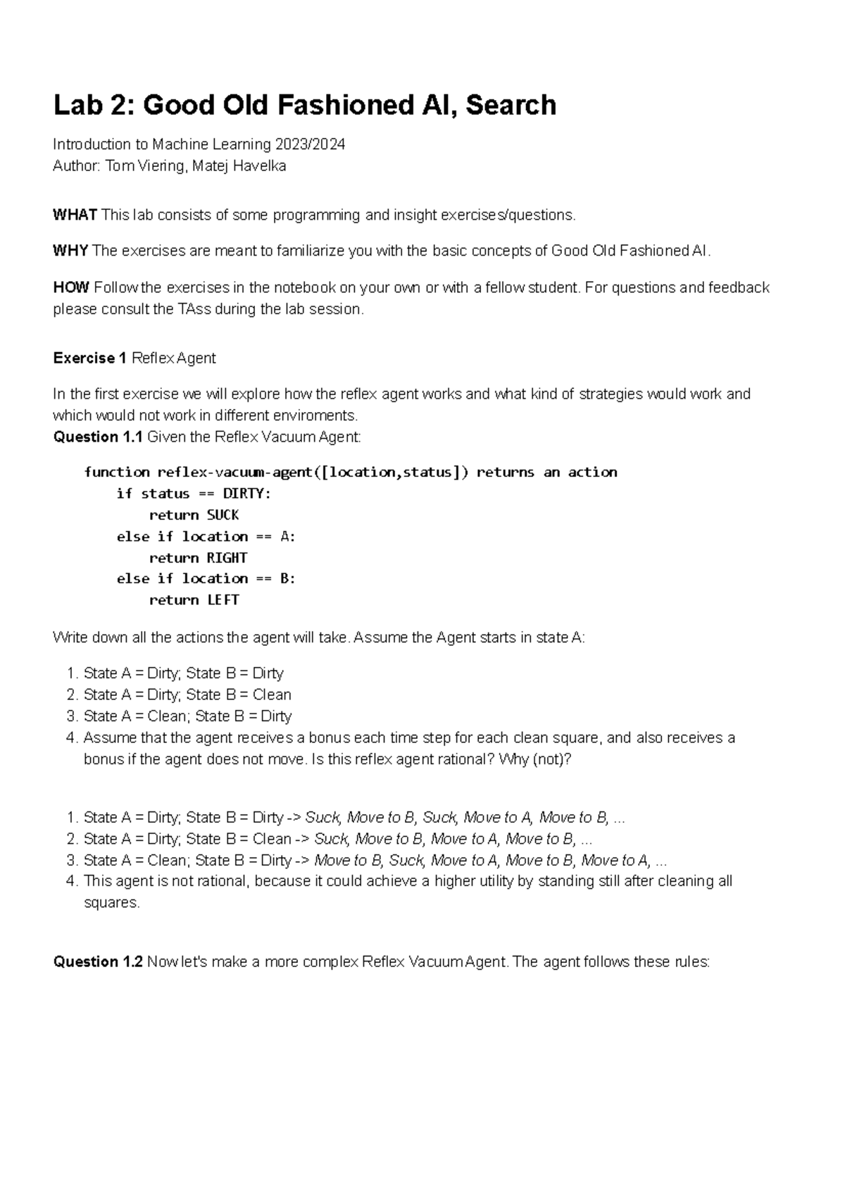 Lab 2 ( Gofai) - College - Lab 2: Good Old Fashioned AI, Search ...