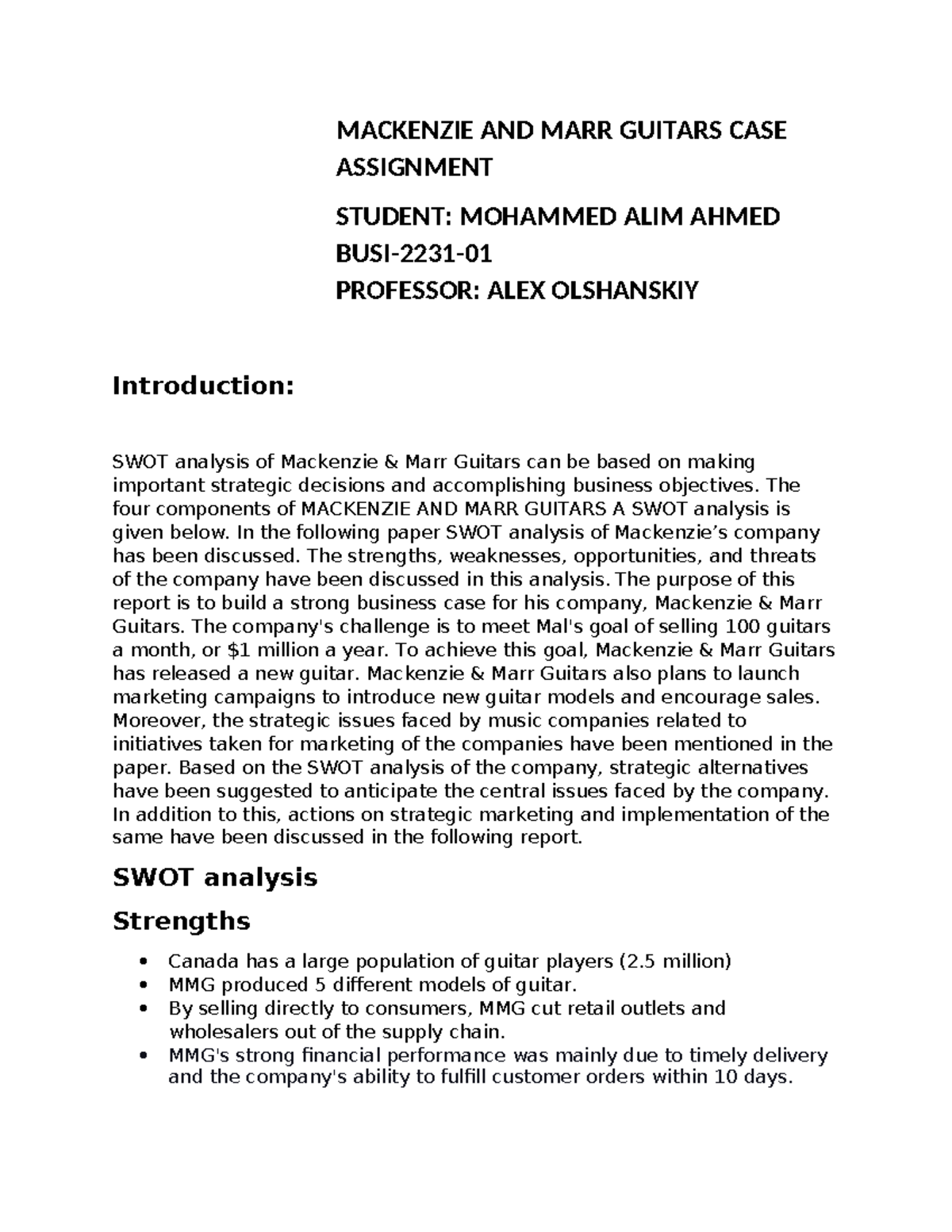 Group 10 Fashion Channel CASE Assignment - MACKENZIE AND MARR GUITARS ...