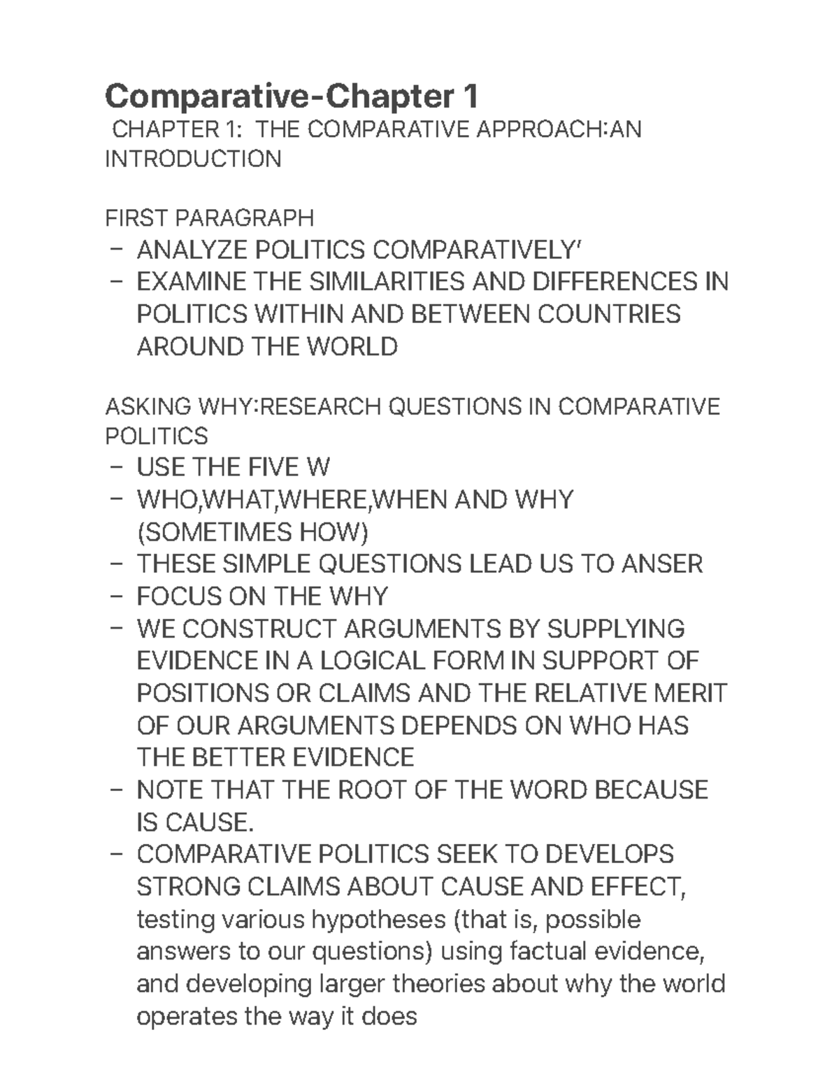 Comparative-Chapter 1 textbook notes - – – – – – – – – Comparative ...