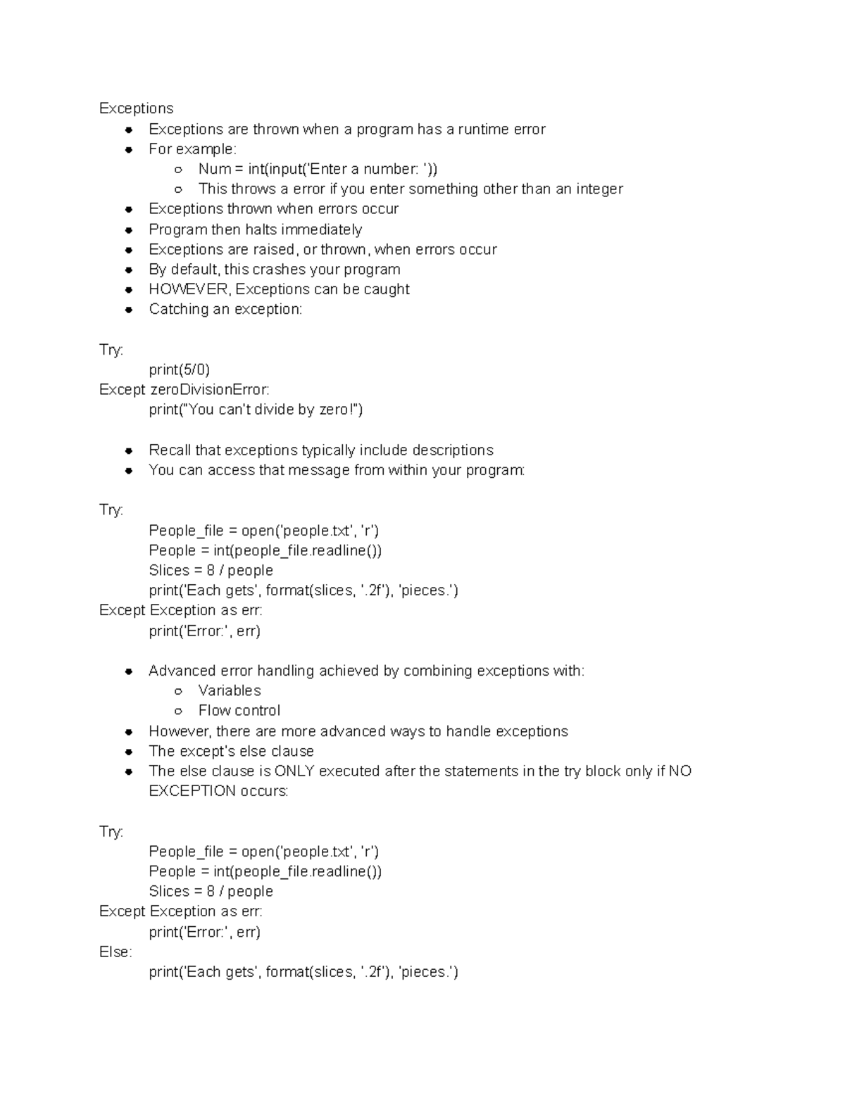 INFO 3020 Exceptions - Exceptions Exceptions are thrown when a program ...