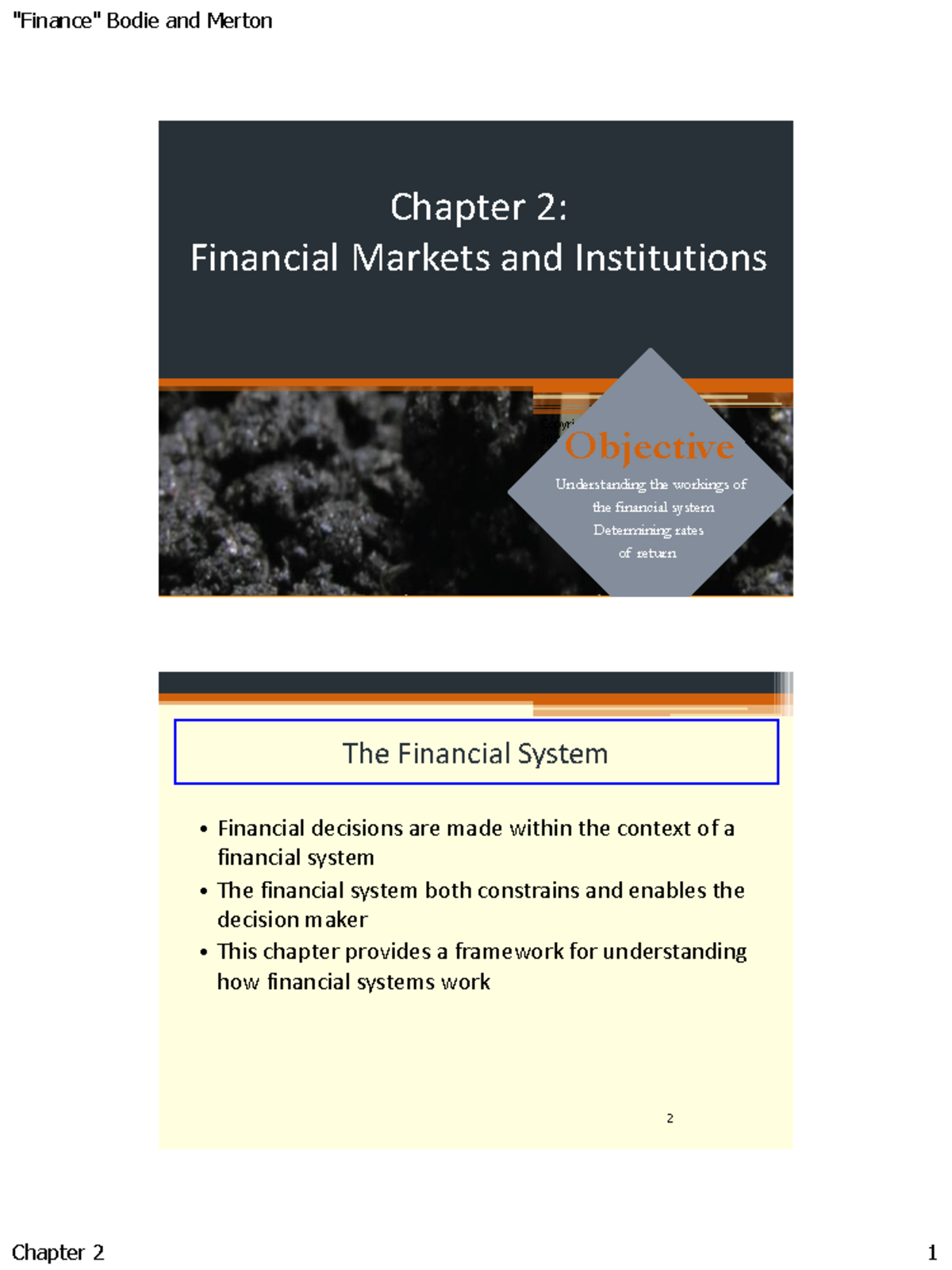 FInance Chapter 2 - Chapter 2: Financial Markets and Institutions ...