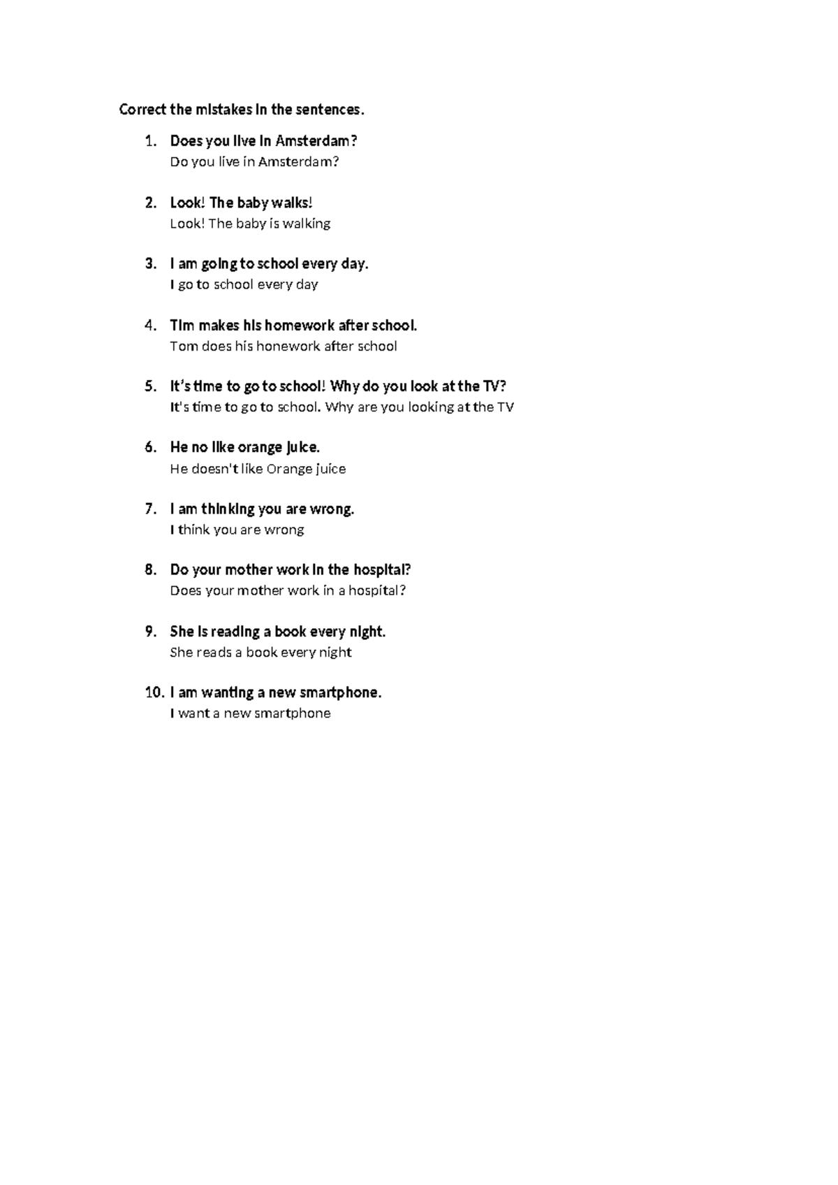 Present Simple Vs Present Continuous - Correct THE Mistakes - Correct ...