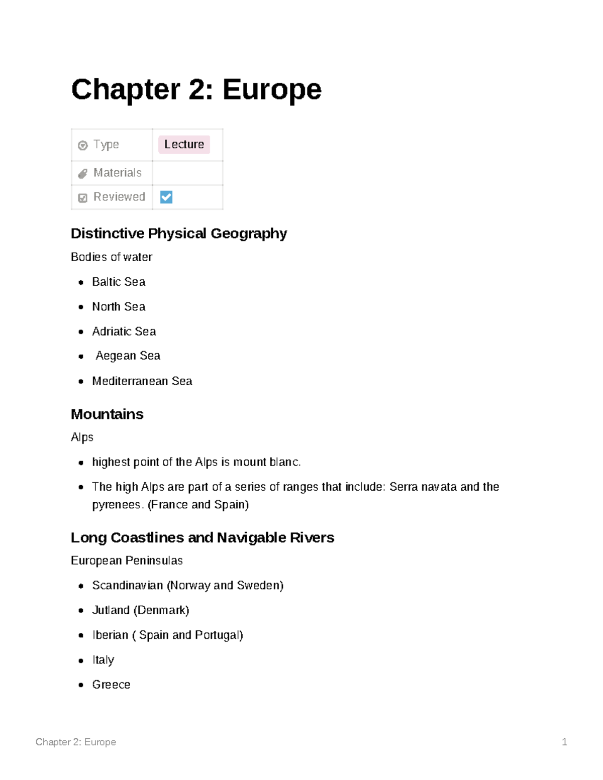 Chapter 2 Europe - Chapter 2: Europe Type Lecture Materials Reviewed ...