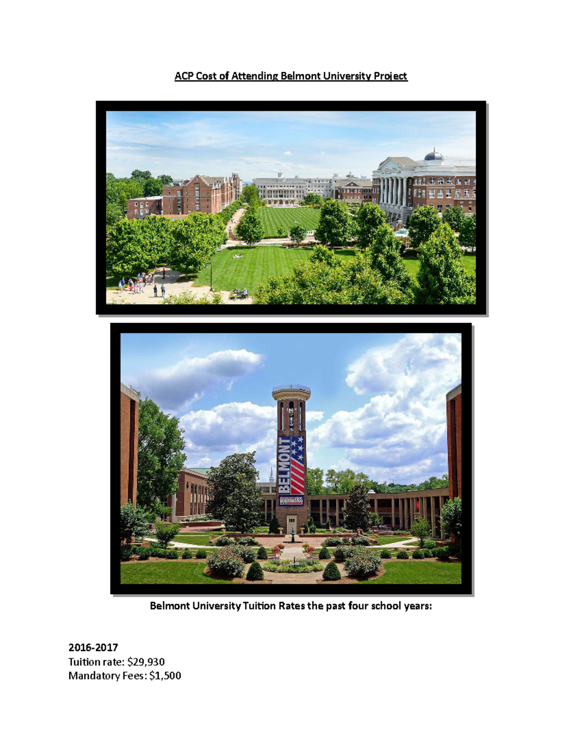 ACP Cost of College Project - ACP Cost of Attending Belmont University ...