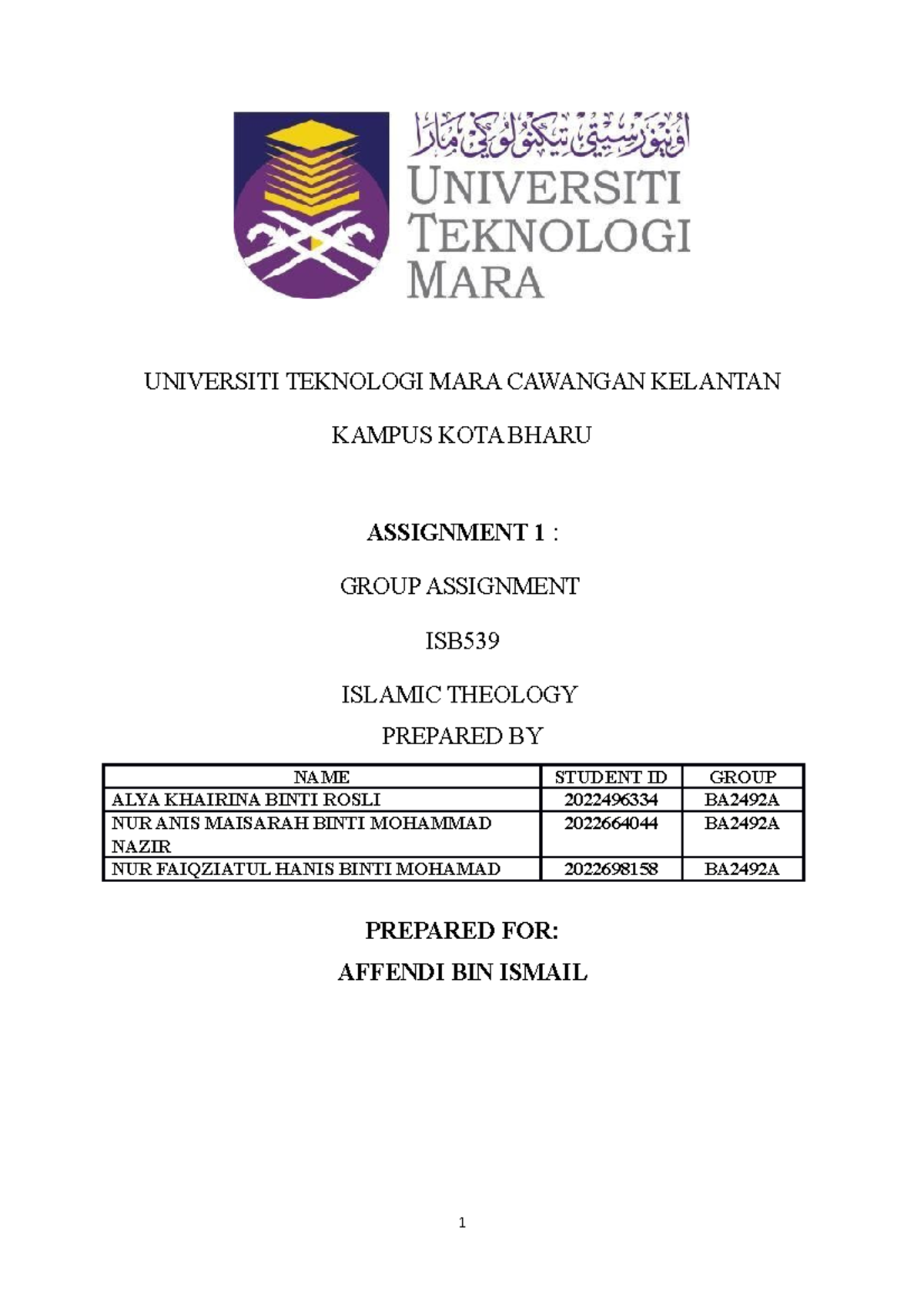 ASS ISB 539 shiah and khawarij (1) - UNIVERSITI TEKNOLOGI MARA CAWANGAN ...