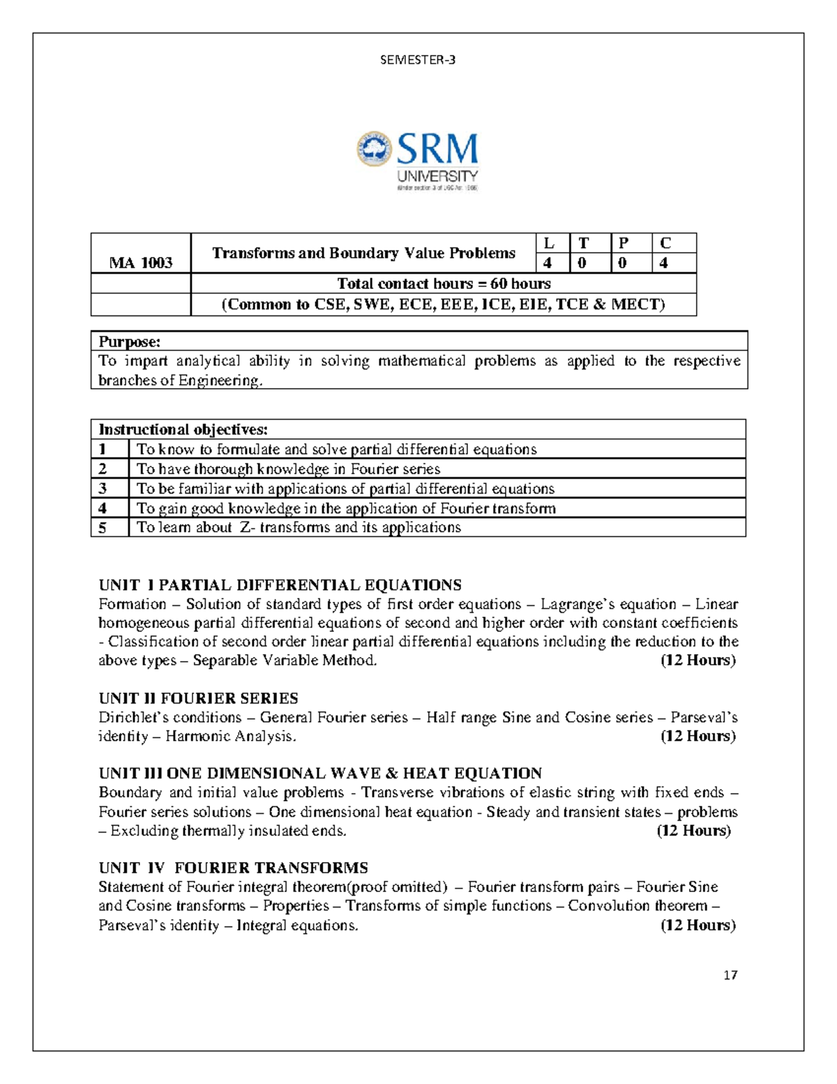 MA1003 transforms and boundary value problems 2014 - UNIT I PARTIAL DIFFERENTIAL EQUATIONS ...