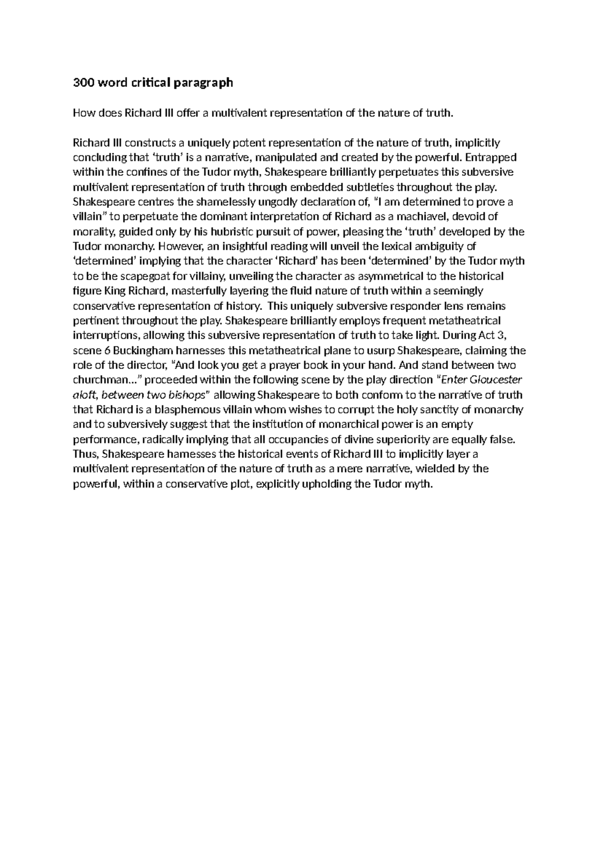 300 word critical paragraph - 300 word critical paragraph How does ...