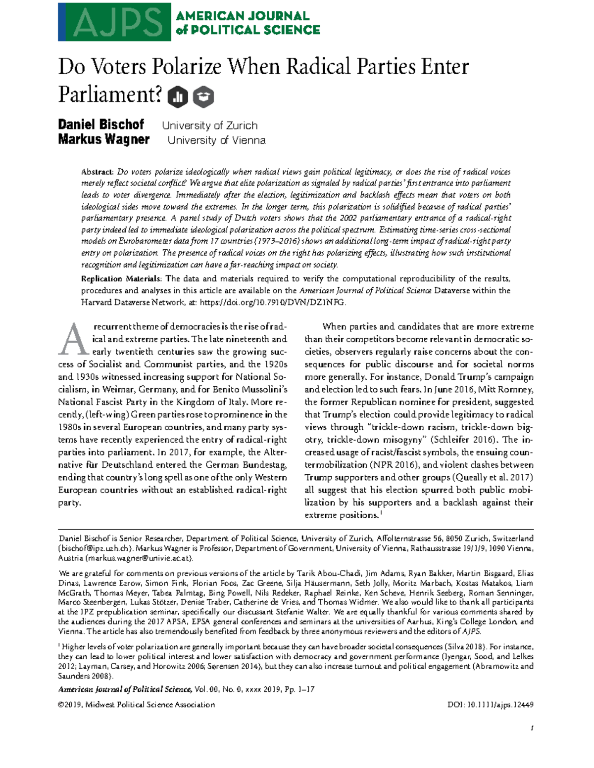 Do Voters Polarize When Radical Parties Enter Parliament? - Do Voters ...