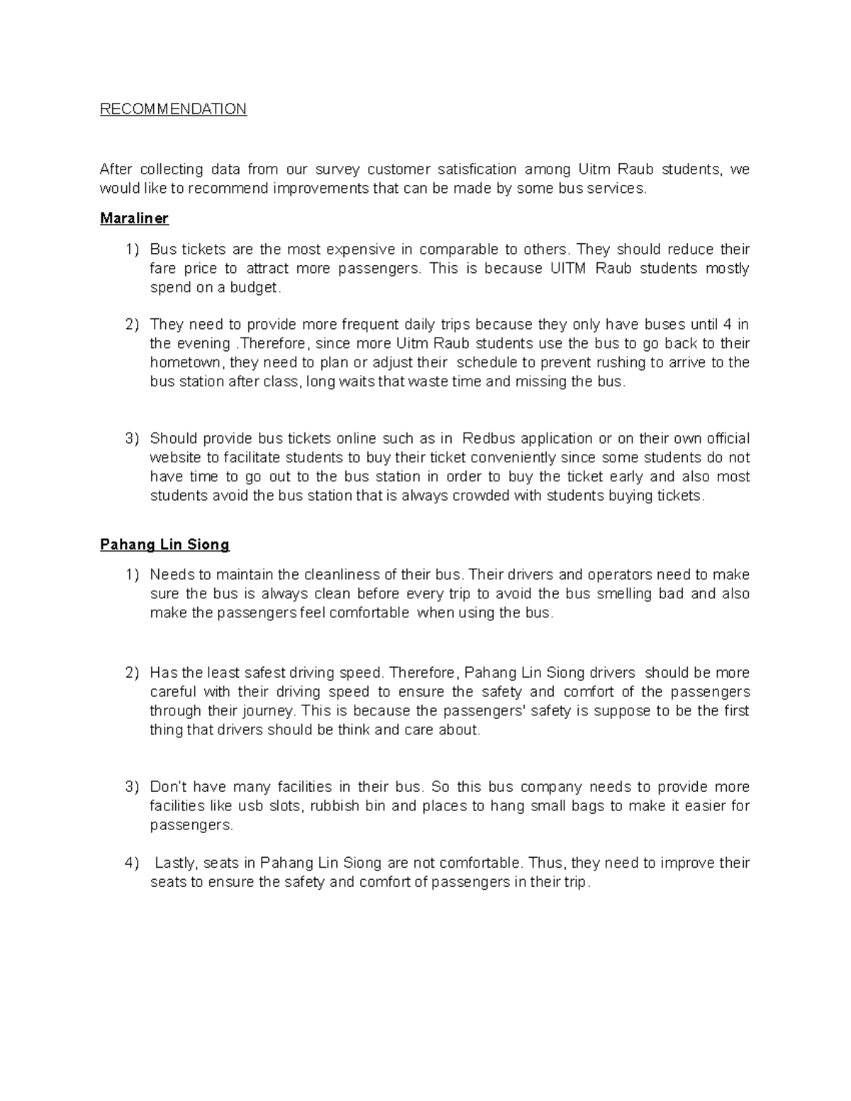RECCOMENDATION FOR ASSIGNMENT - RECOMMENDATION After collecting data ...