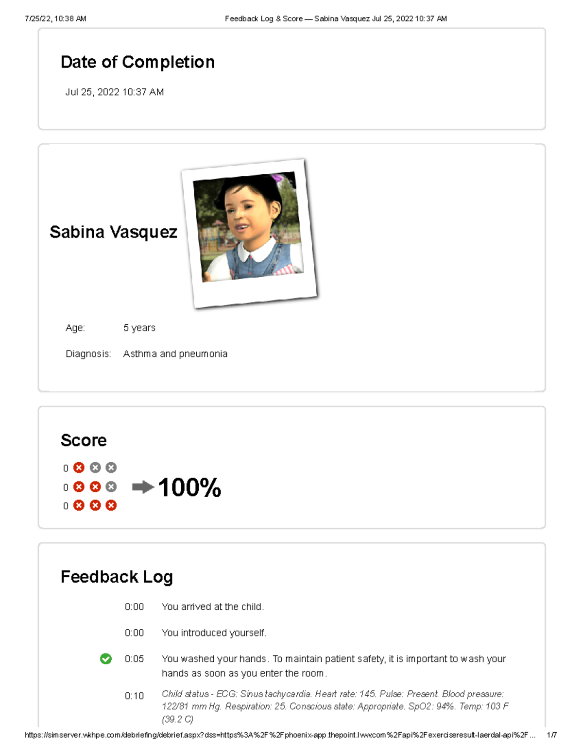 Maternity and Peds Feedback Log & Score — Sabina Vasquez - Date of ...