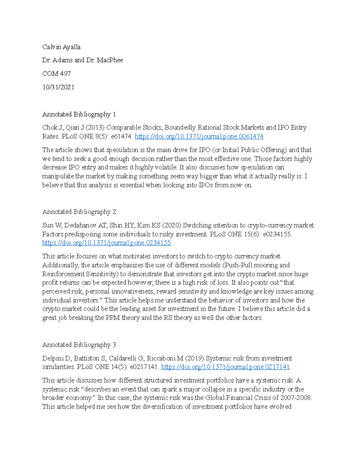 Discussion 1 COM 497 - 5 annotated Bibliography - Calvin Ayalla Dr ...