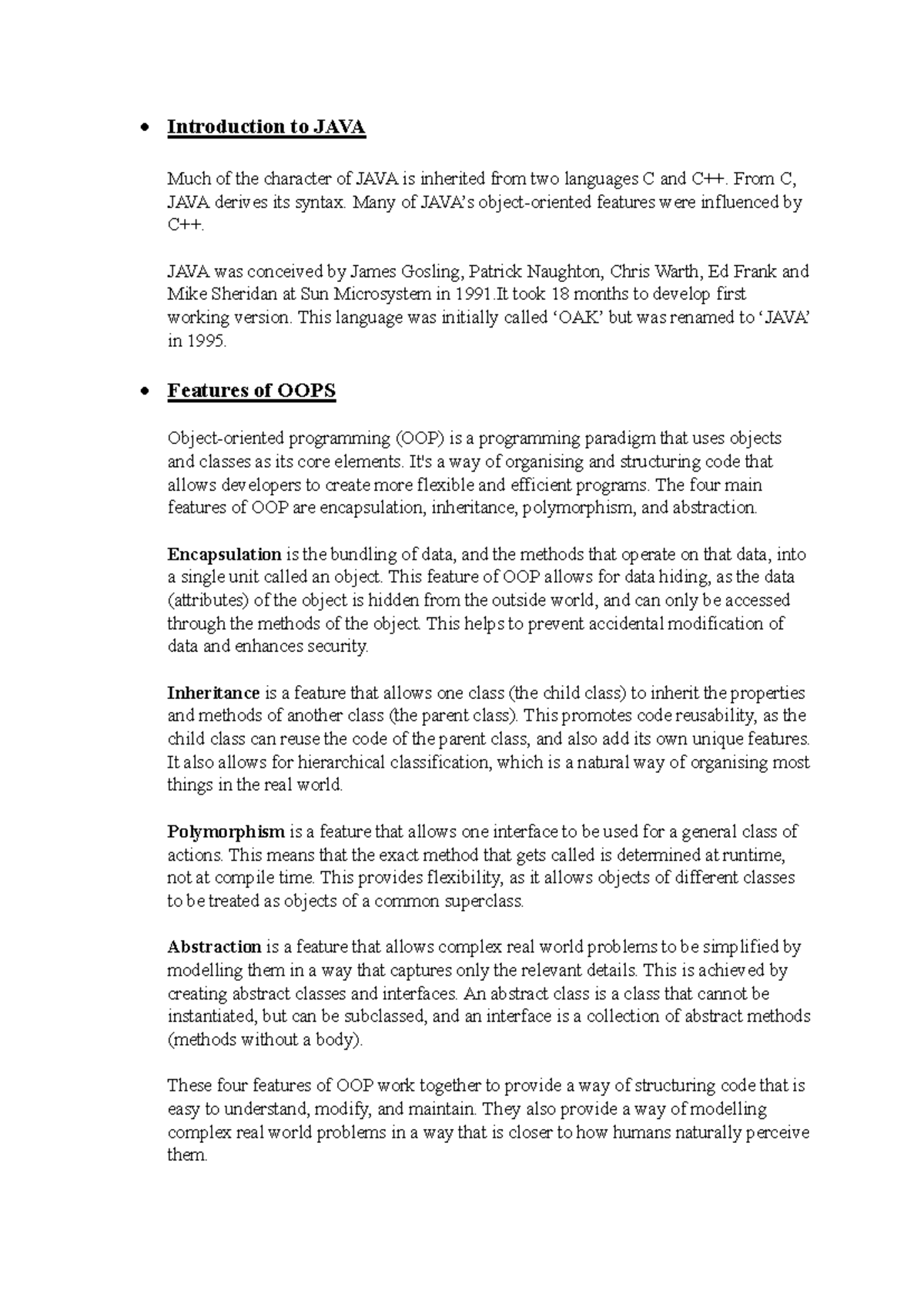 Java- unit 1 - • Introduction to JAVA Much of the character of JAVA is ...