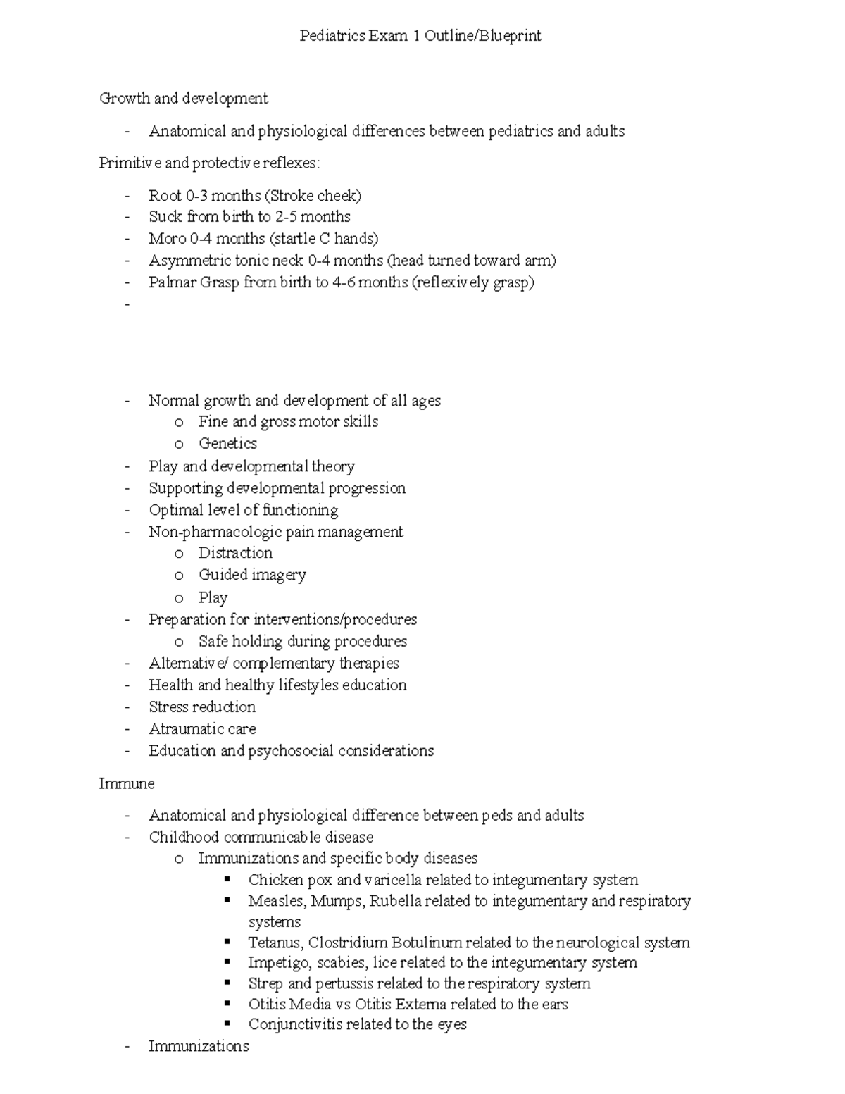 Exam 1 Outline NUR283 - Pediatrics Exam 1 Outline/Blueprint Growth and ...