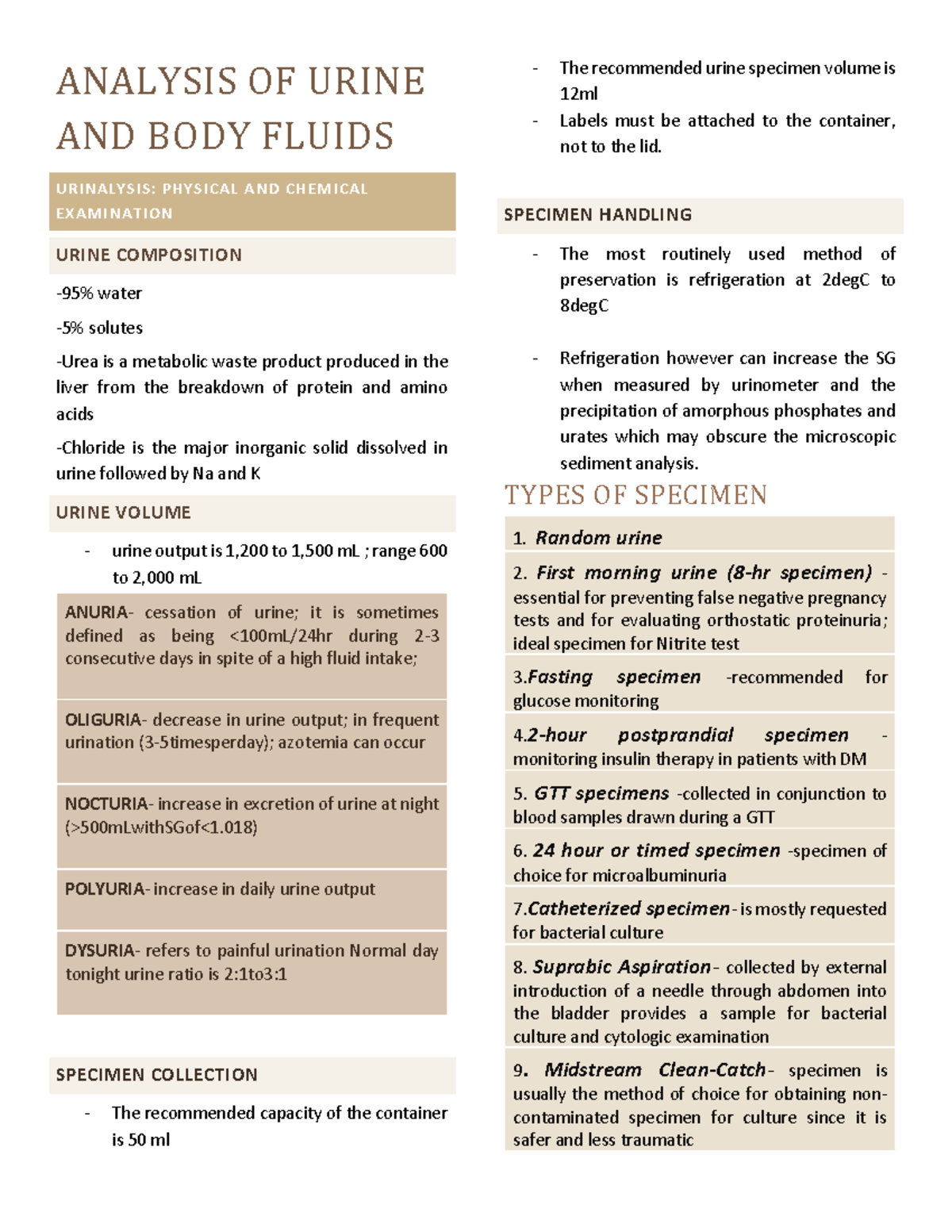 AUBF LEC3 - Physical and Chemical Analysis - ANALYSIS OF URINE AND BODY ...